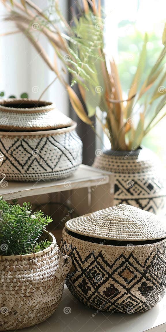 Islamic-inspired Woven Baskets with Geometric Patterns Stock ...