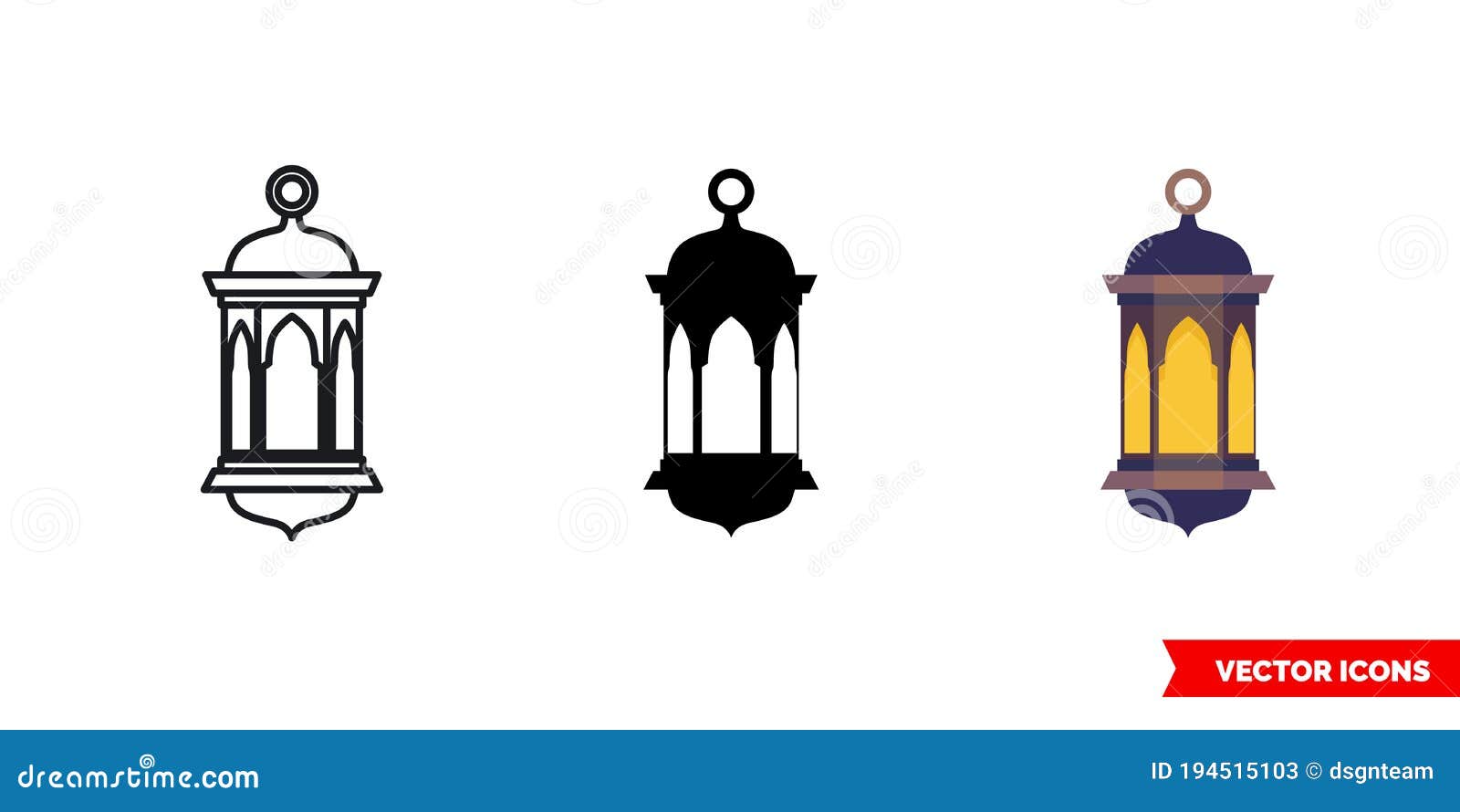 Islamic Lantern Icon Of 3 Types Color Black And White Outline