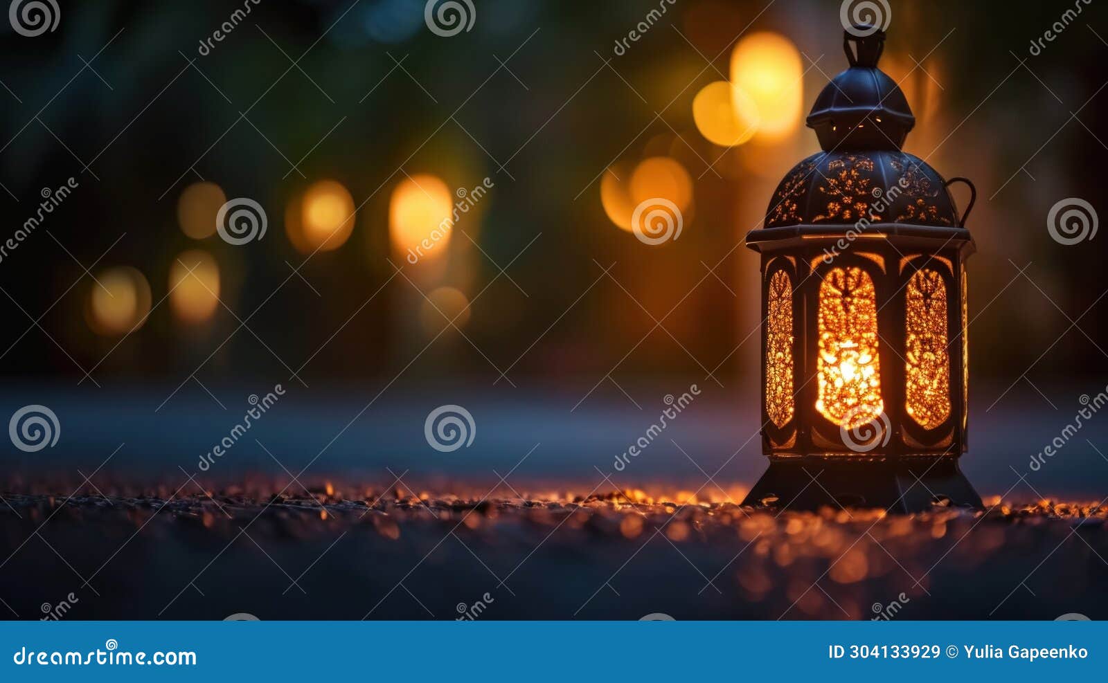 An Islamic Lantern Sitting on the Ground with Bokeh Lights Islamic ...