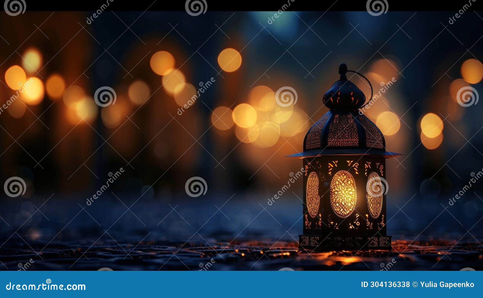 An Islamic Lantern Sitting on the Ground with Bokeh Lights Islamic ...