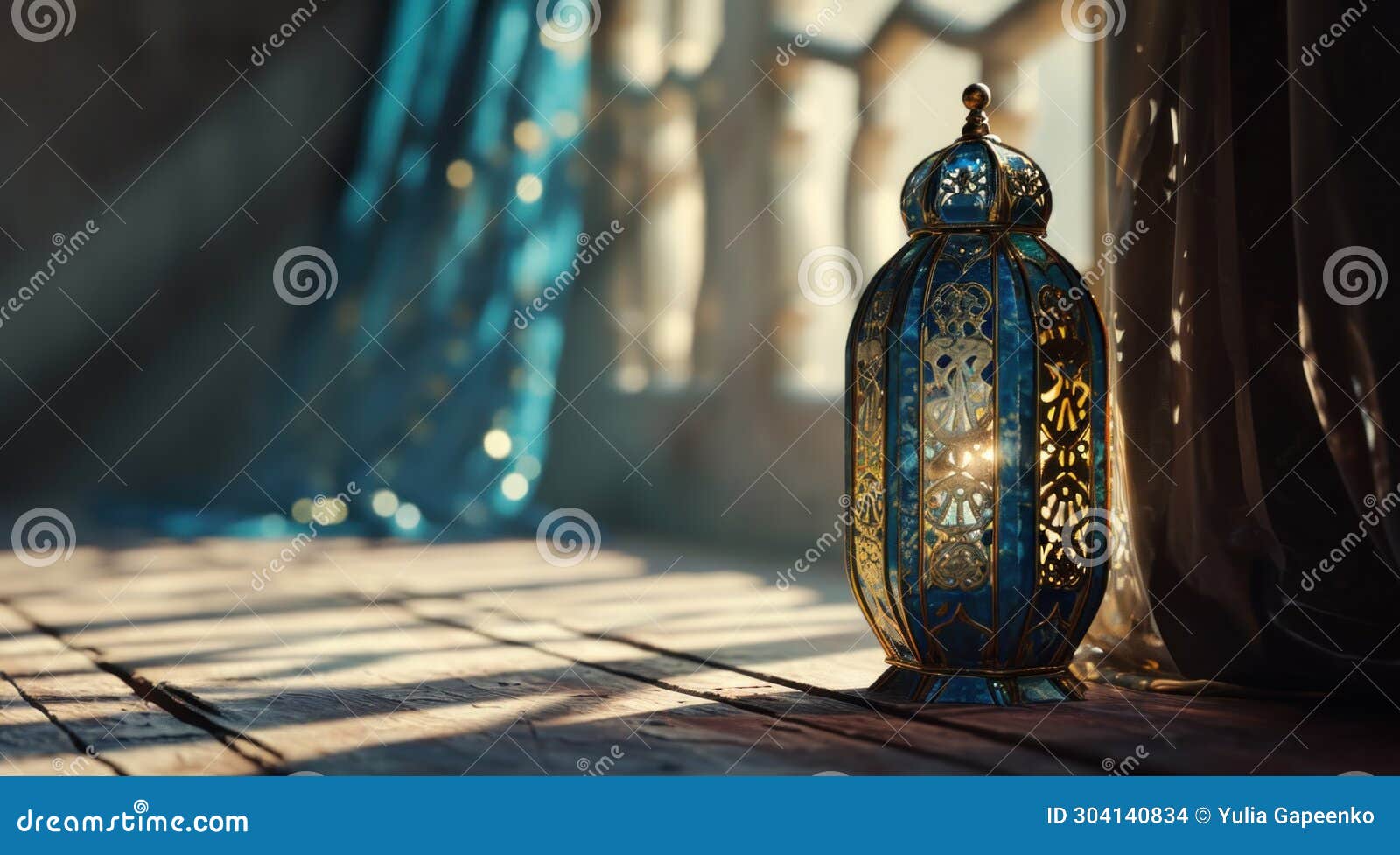 An Islamic Lantern Sitting on the Ground with Bokeh Lights Islamic ...