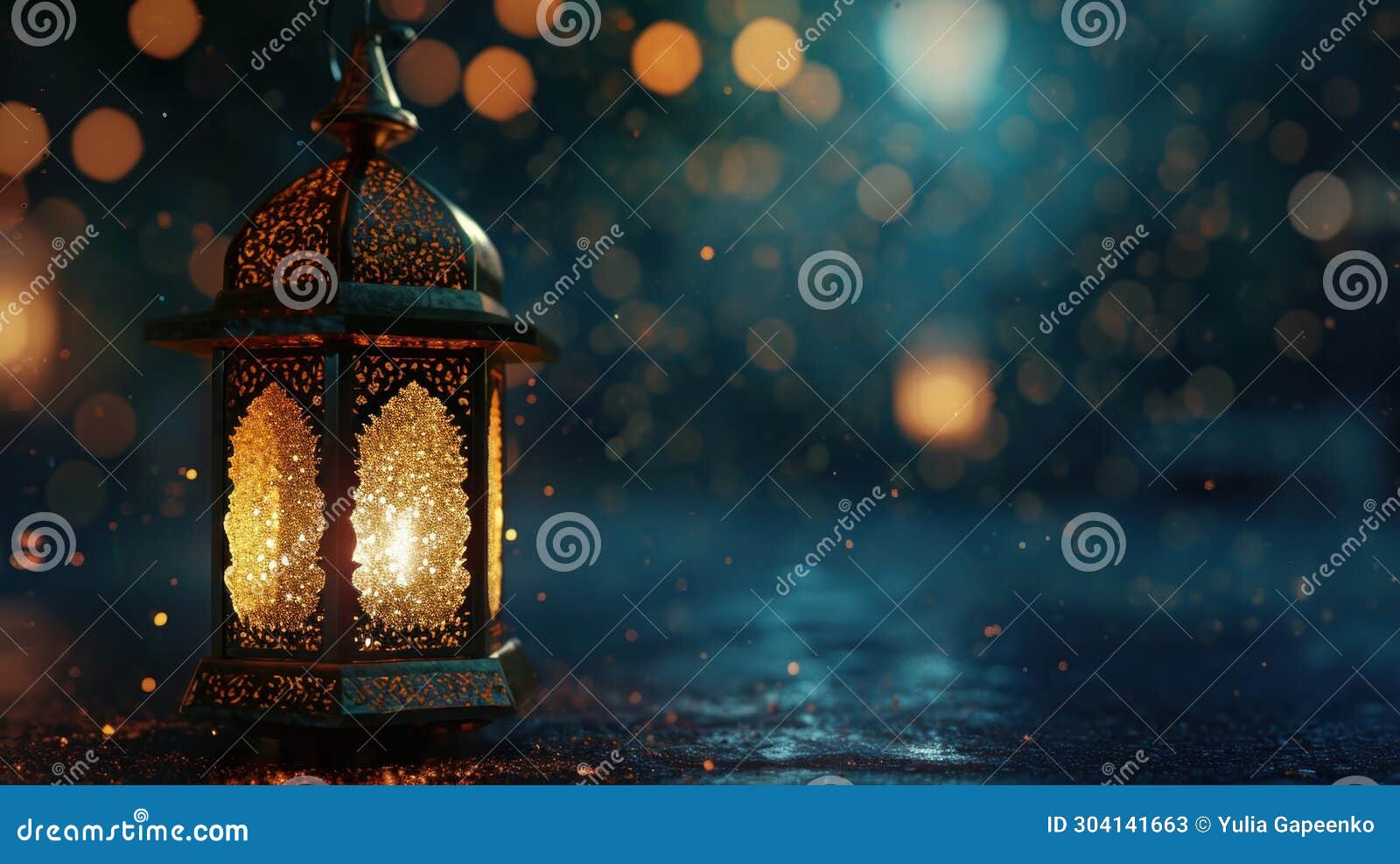An Islamic Lantern Sitting on the Ground with Bokeh Lights Islamic ...