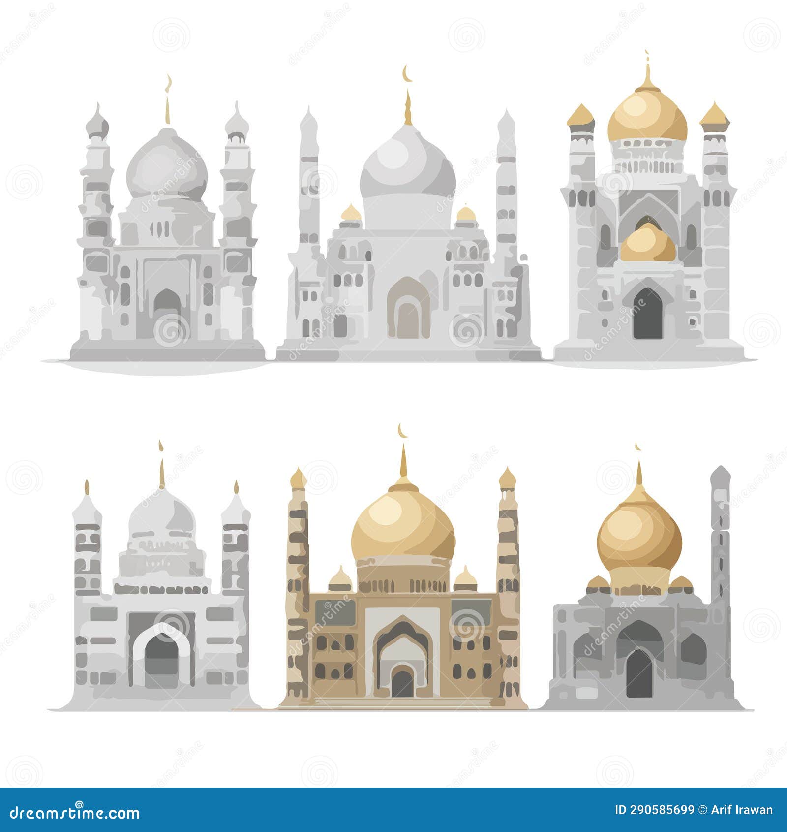 Islamic Mosque Building Cartoon Vector Element Set Illustration Stock ...
