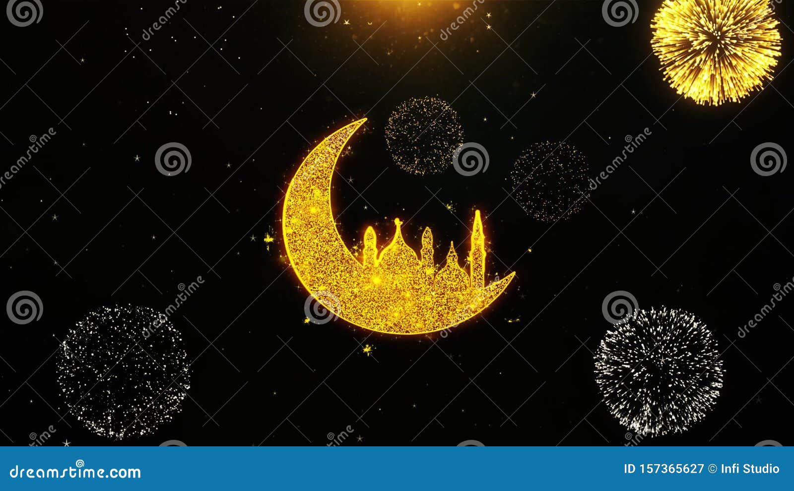 Islamic Mosque Moon Ramadan Icon on Firework Display Explosion ...