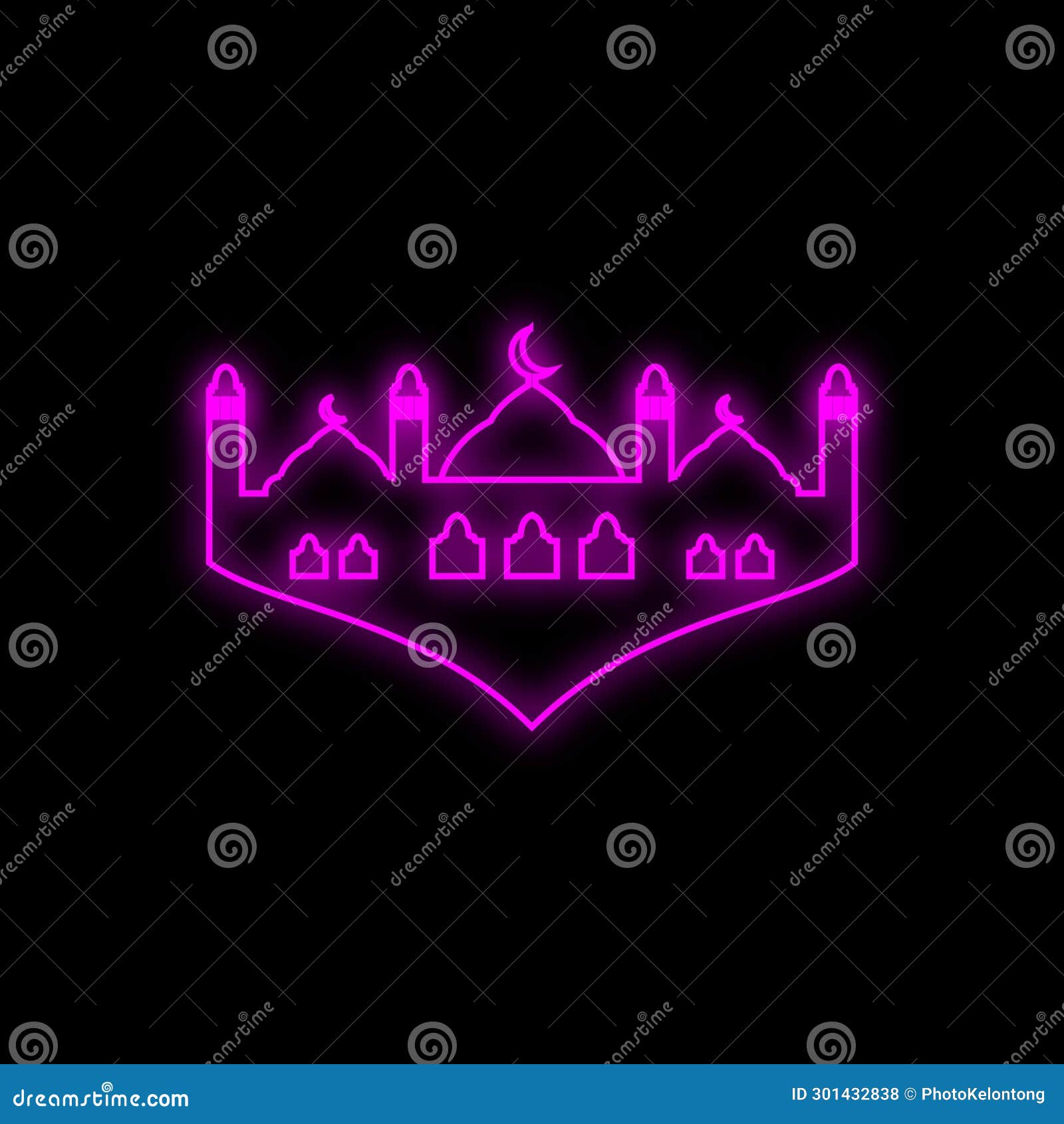 Islamic Neon Mosque stock illustration. Illustration of islam - 301432838