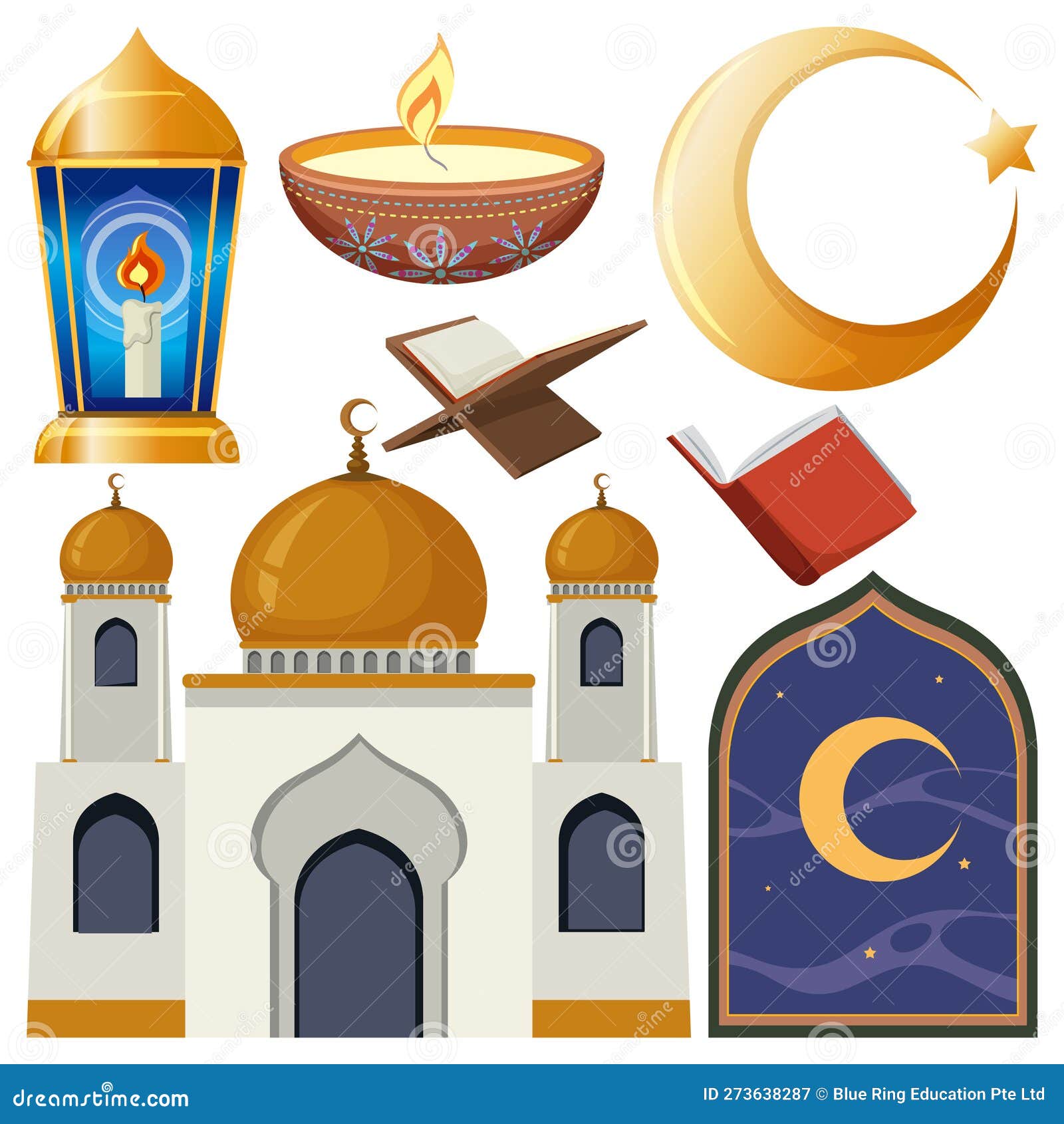 Islamic Objects and Elements Set Stock Vector - Illustration of hijab ...