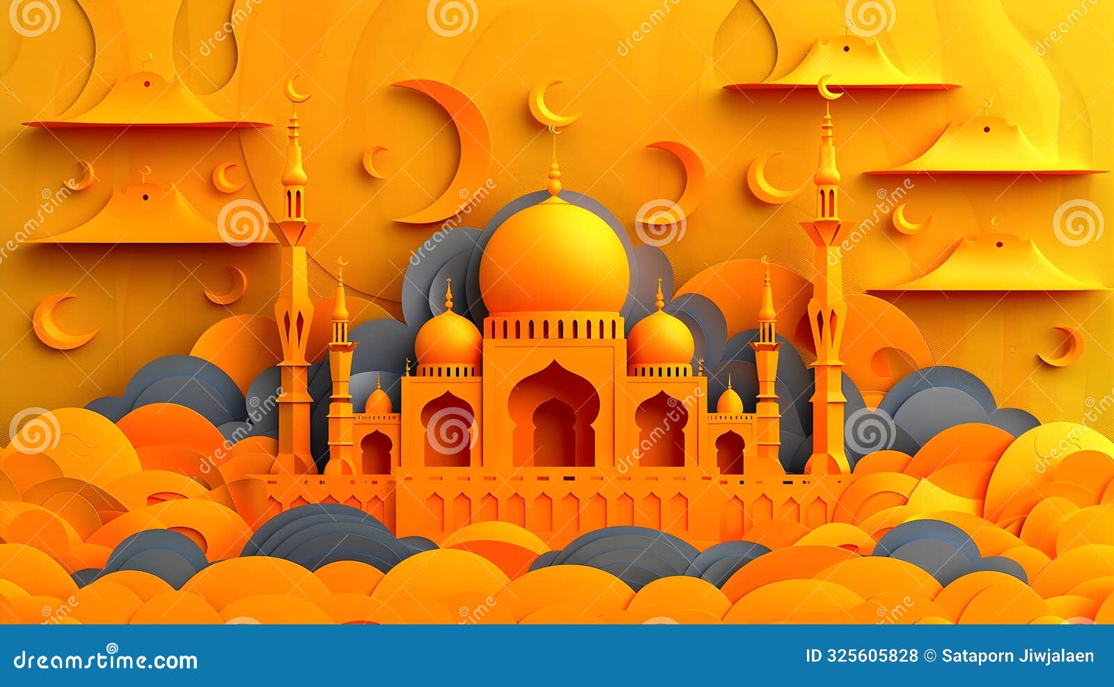 Islamic Paper Cut Design for Hari Raya Haji with Crescent Moons and ...