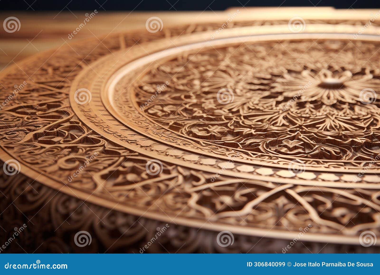 Islamic Pattern Engraved on a Wooden Tabletop. Generative Ai Stock ...
