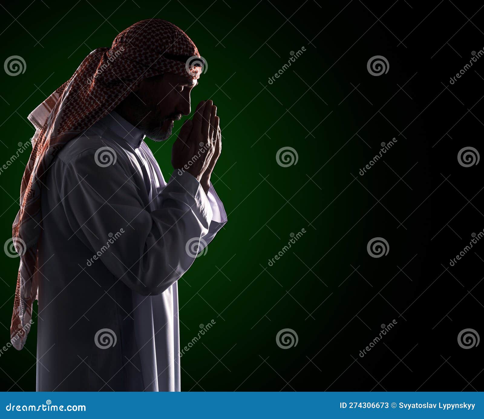Islamic Prayer Ritual. Arab Man in Profile Holding Palms in Front of ...
