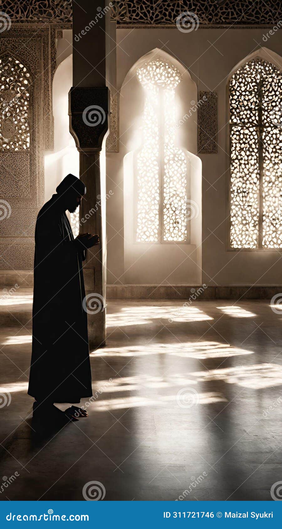 Muslim Praying in a Mosque Alone Stock Illustration - Illustration of ...