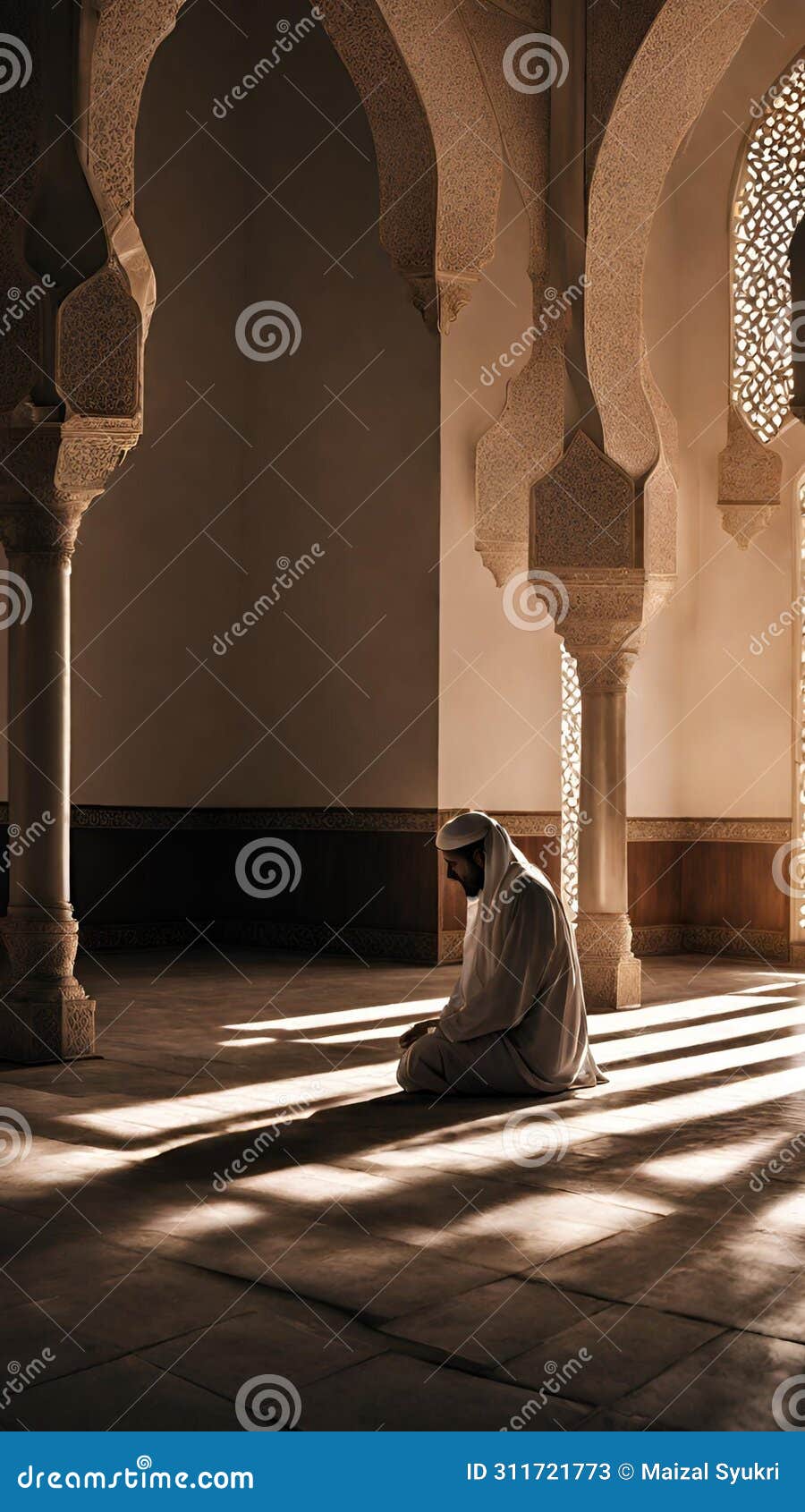 Muslim Praying in a Mosque Alone Stock Illustration - Illustration of ...
