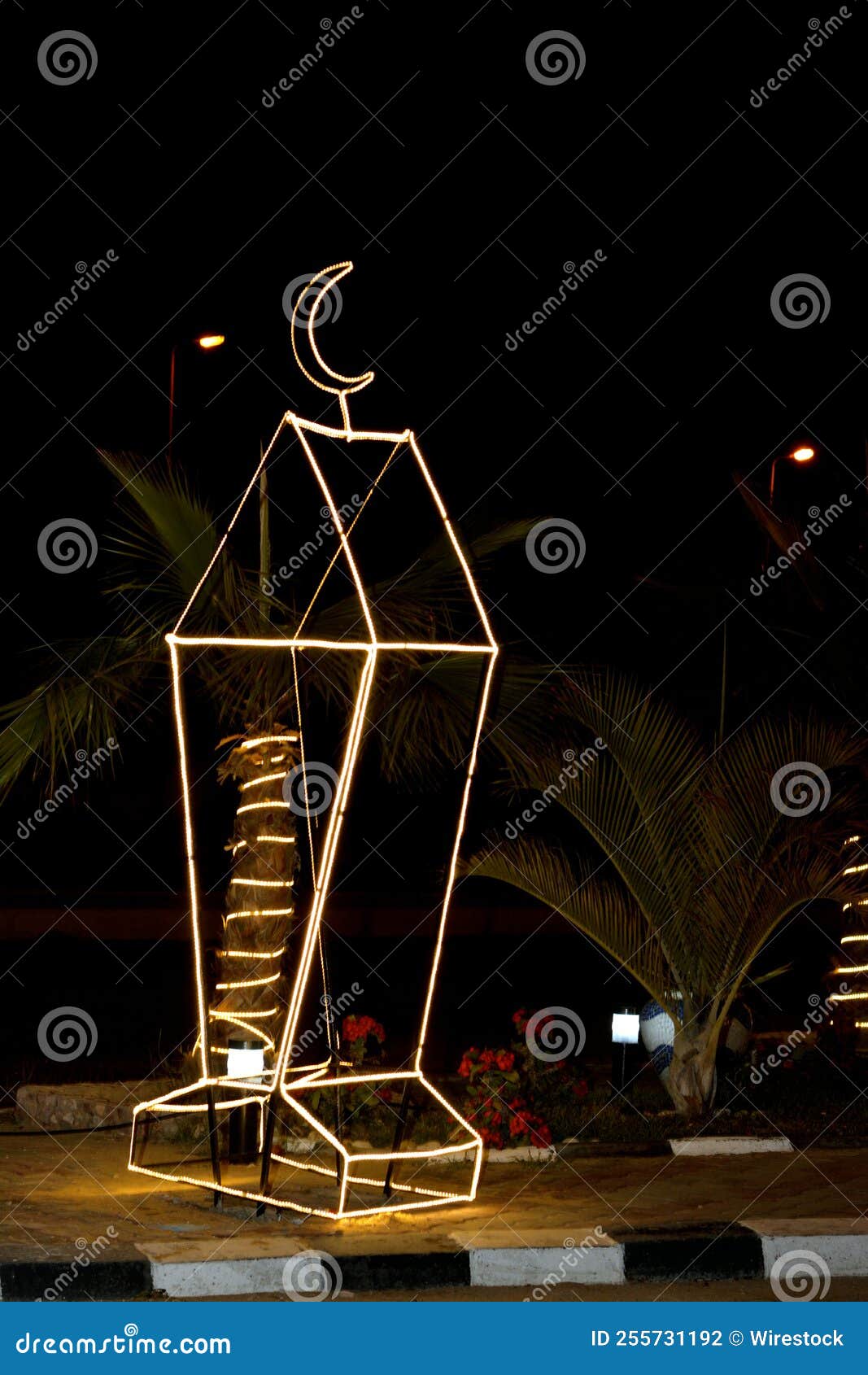 Islamic Ramadan Lantern on the Street at Night Stock Photo - Image of ...