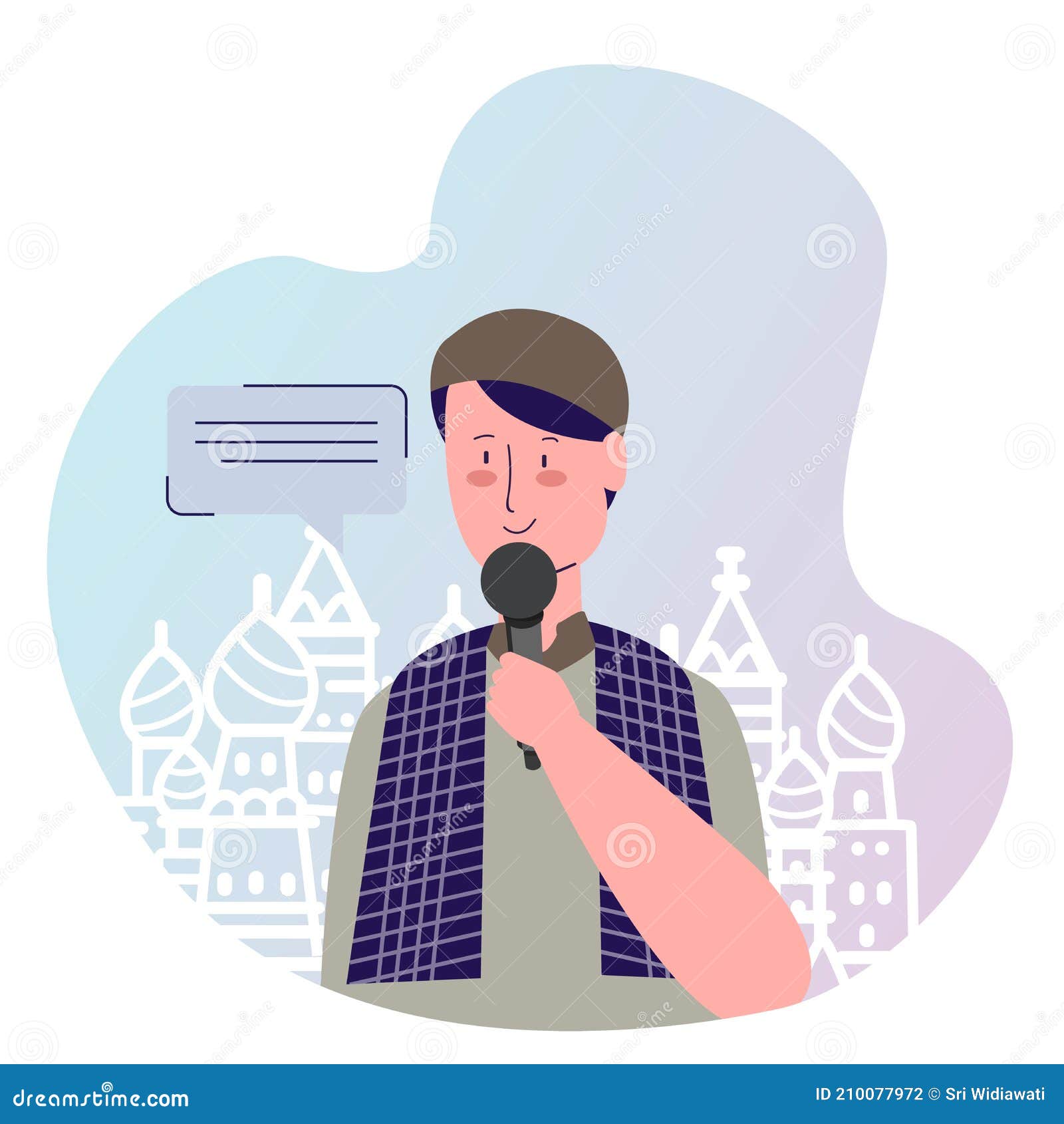 Islamic Religious Leader Preaching Background of Mosque with Cartoon ...