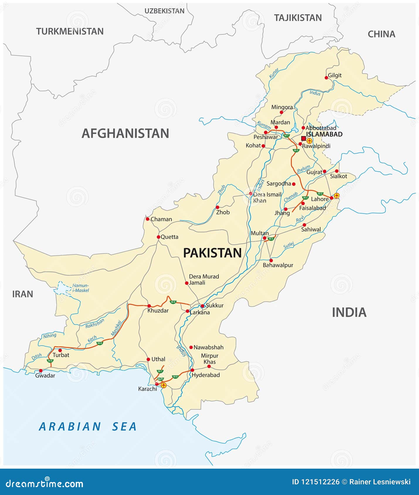 Islamic Republic of Pakistan Road Vector Map Stock Vector ...