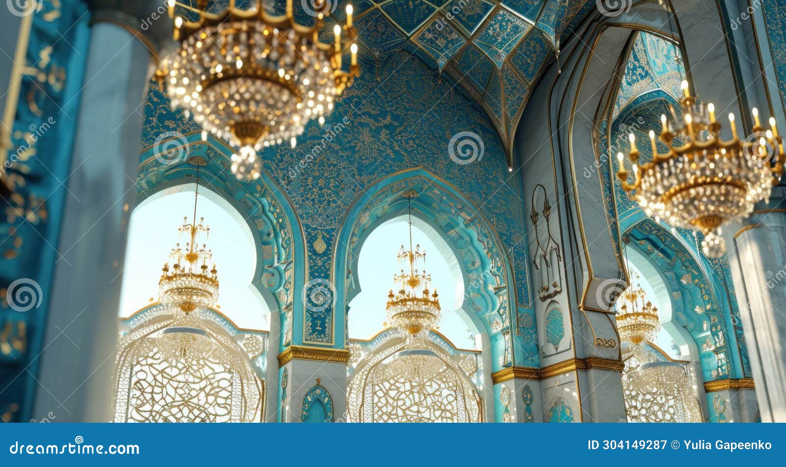 An Islamic Scene with Decorative Lighting, Chandeliers and Decorative ...