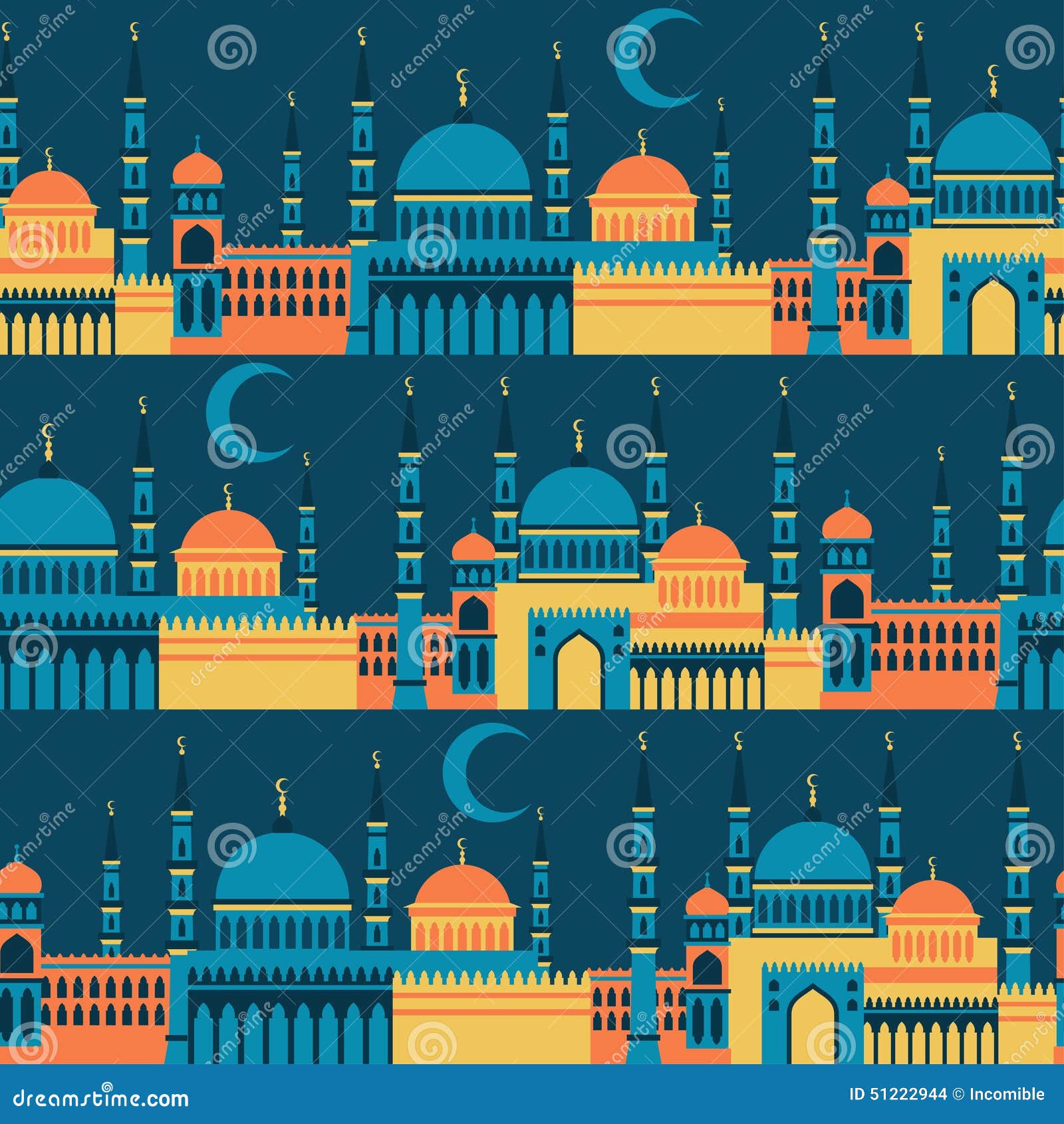 Islamic Seamless Pattern with Mosques in Flat Stock Vector ...