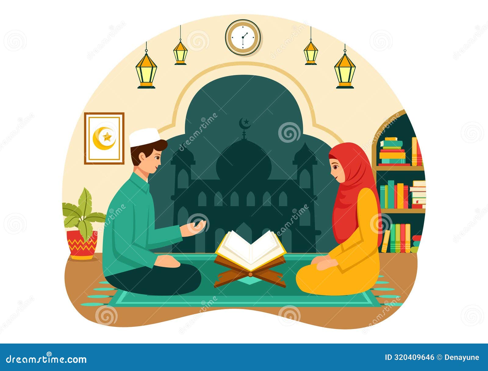 Islamic Social Center Vector Illustration Featuring Mosques ...