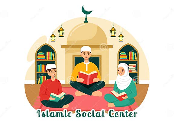 Islamic Social Center Vector Illustration Featuring Mosques ...