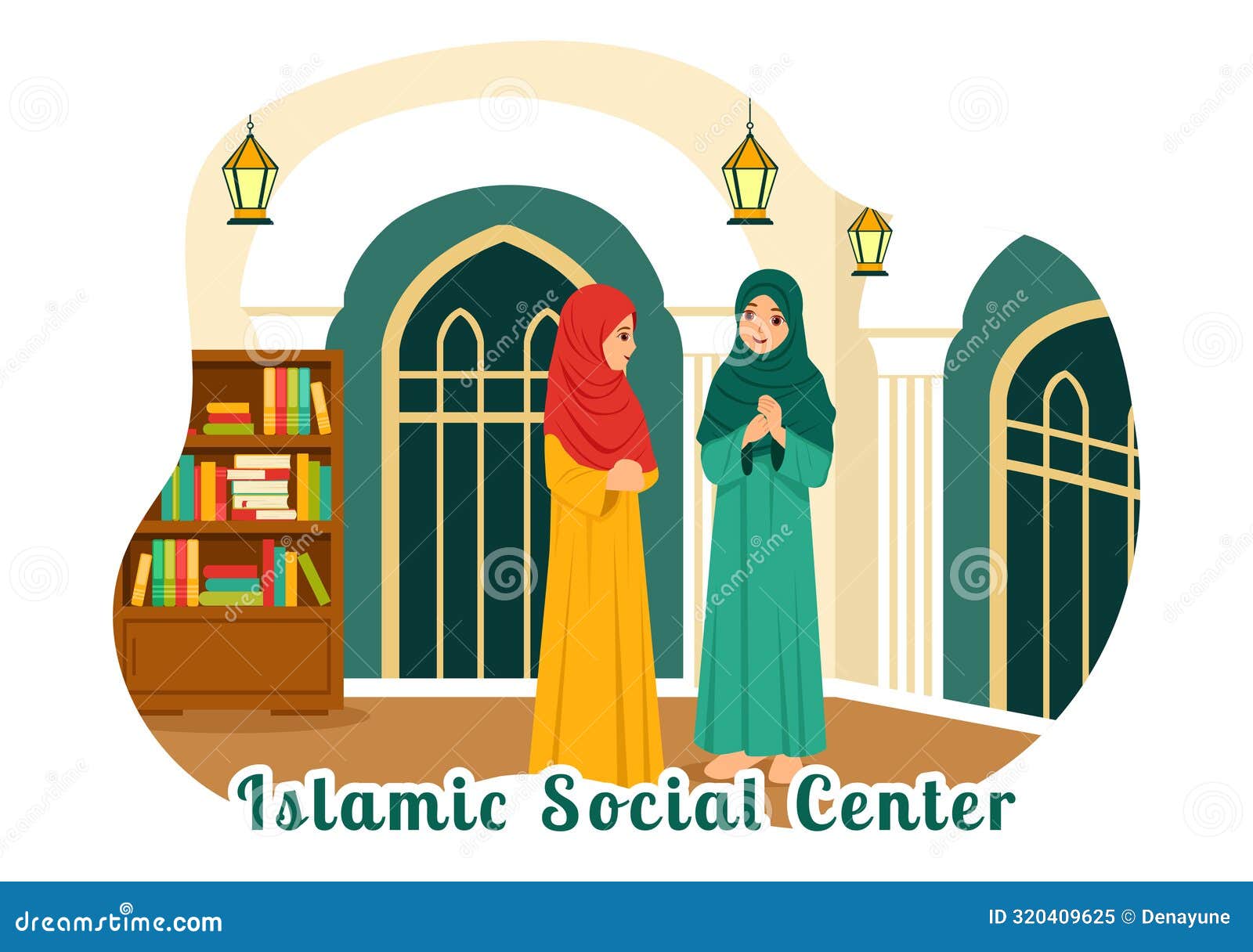 Islamic Social Center Vector Illustration Featuring Mosques ...