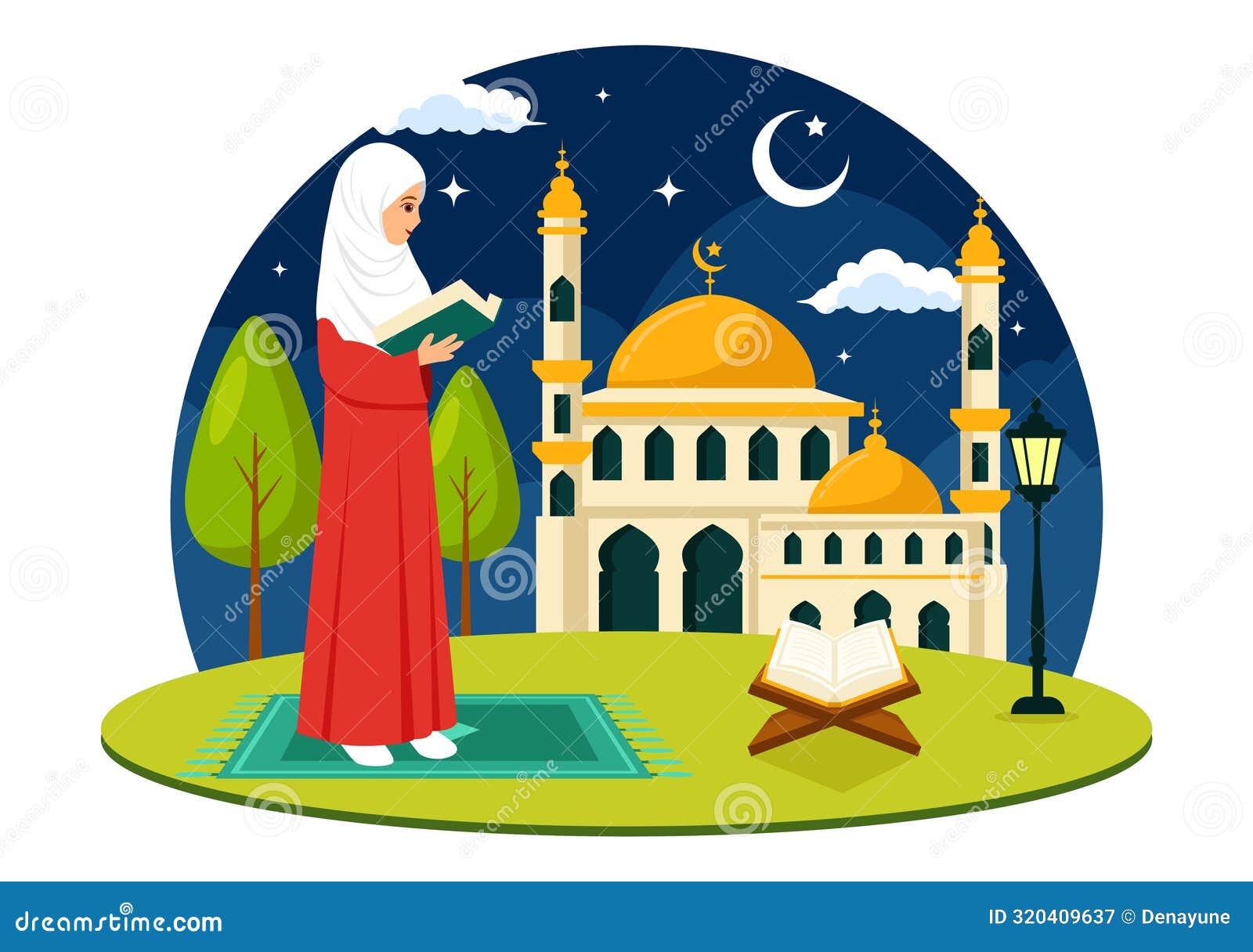 Islamic Social Center Vector Illustration Featuring Mosques ...