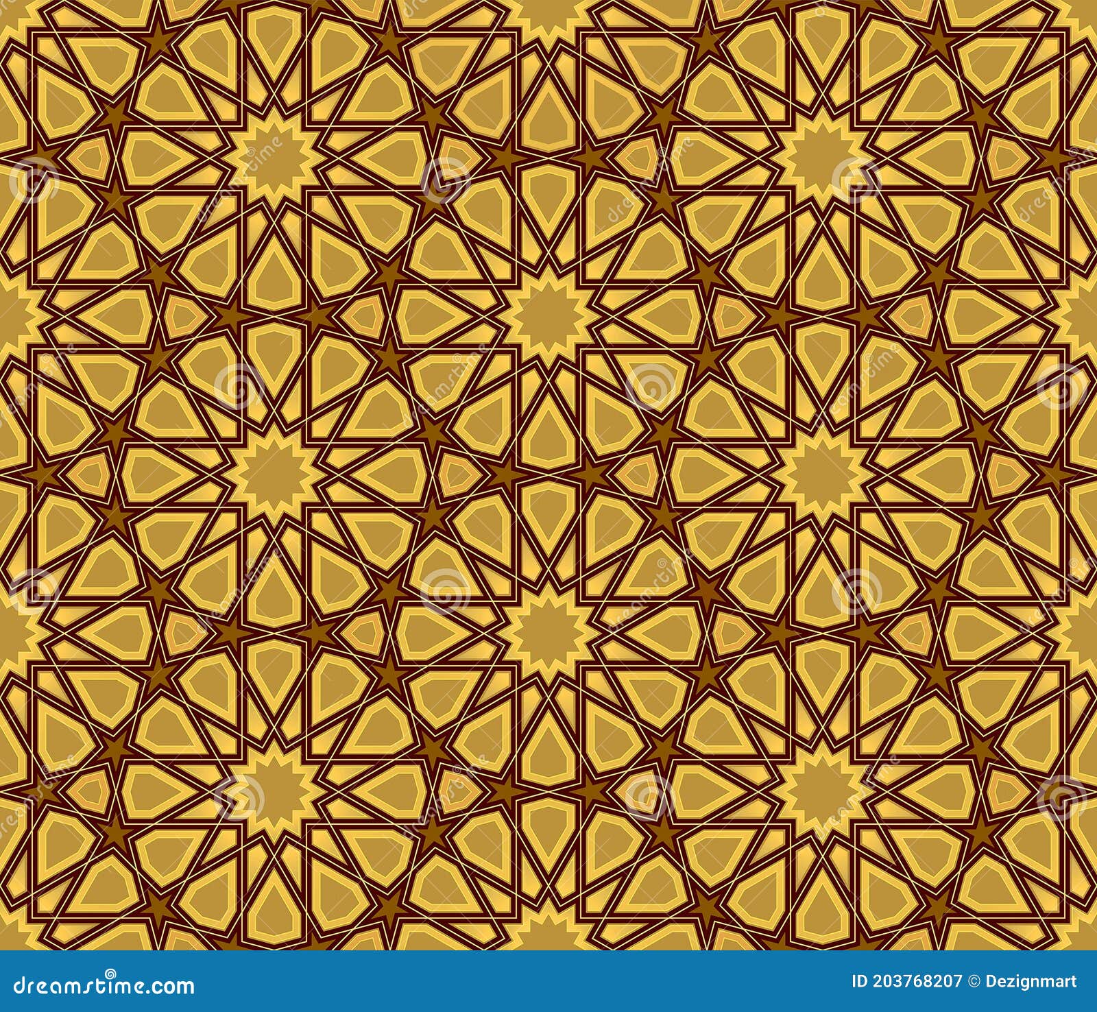 Islamic Star Vector Pattern in Arabic Style, Golden Background Stock ...