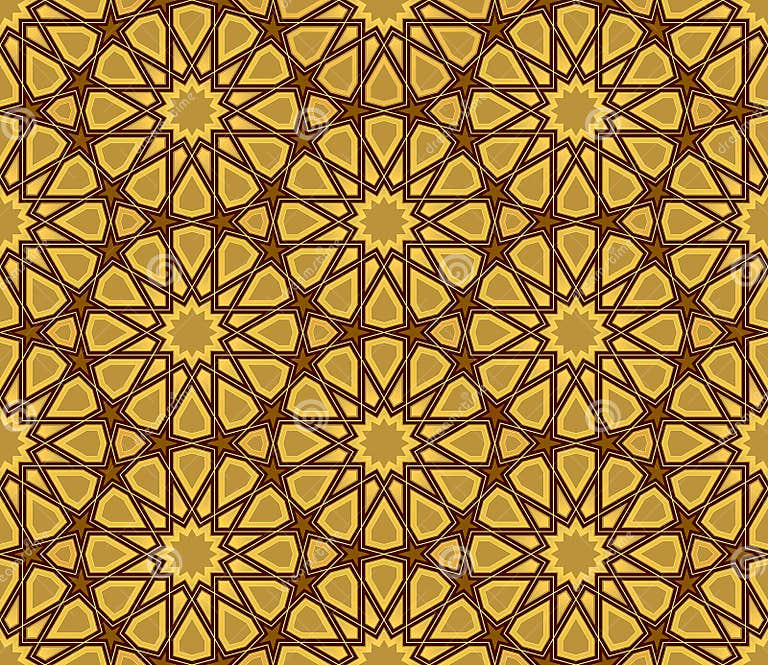 Islamic Star Vector Pattern in Arabic Style, Golden Background Stock ...