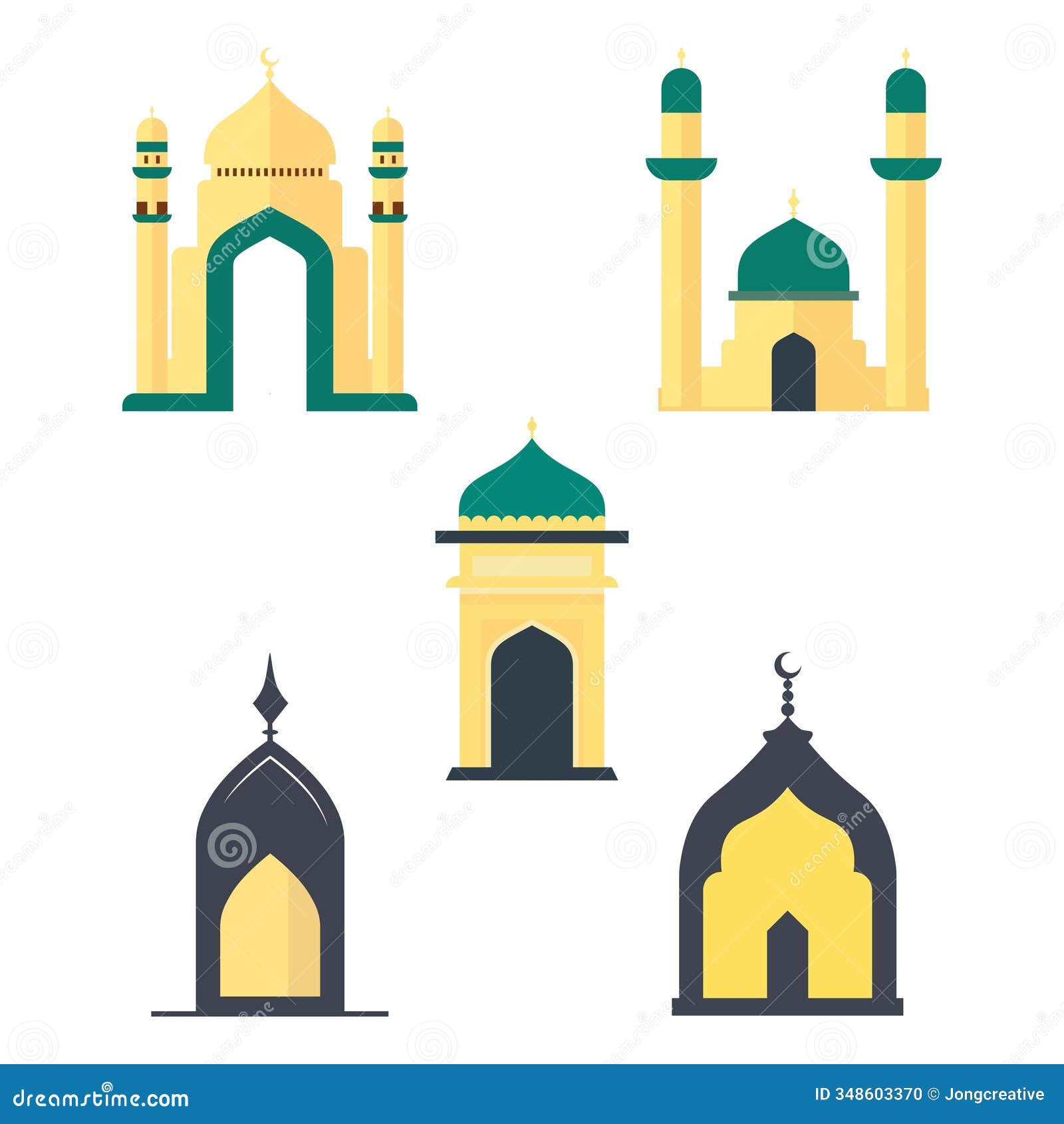 Islamic Symbol Elements Set Of Mosque Dome Minaret Building ...