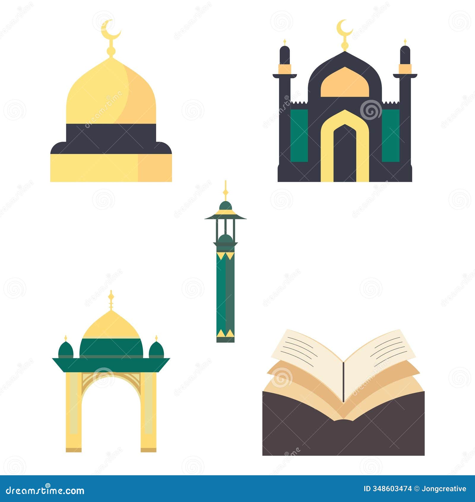 Islamic Symbol Elements Set of Mosque Dome Minaret Building ...