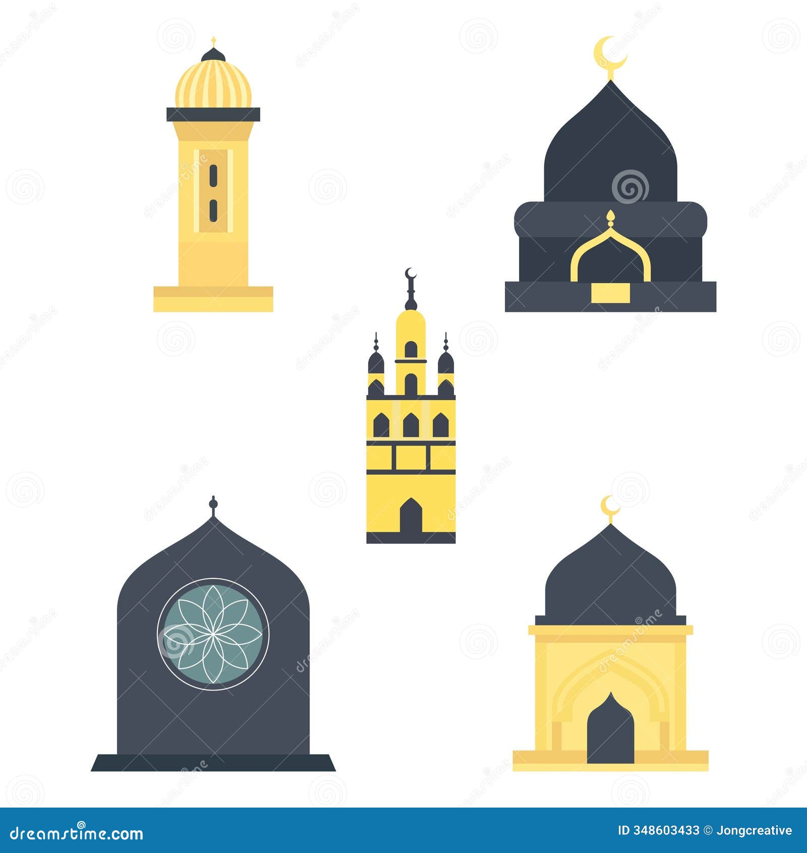 Islamic Symbol Elements Set Of Mosque Dome Minaret Building ...