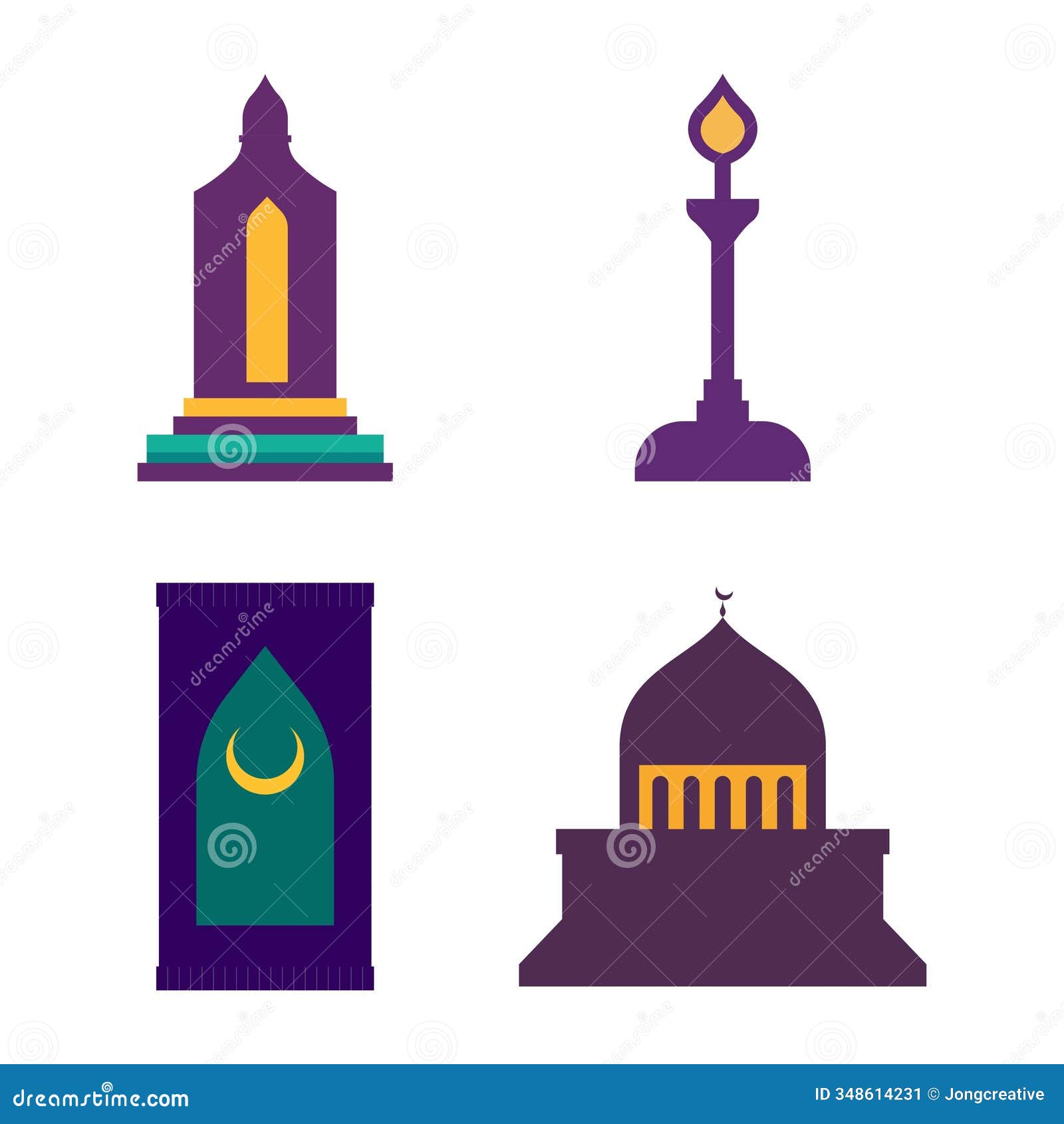 Islamic Symbol Elements Set of Mosque Dome Minaret Building Mat Pray in ...