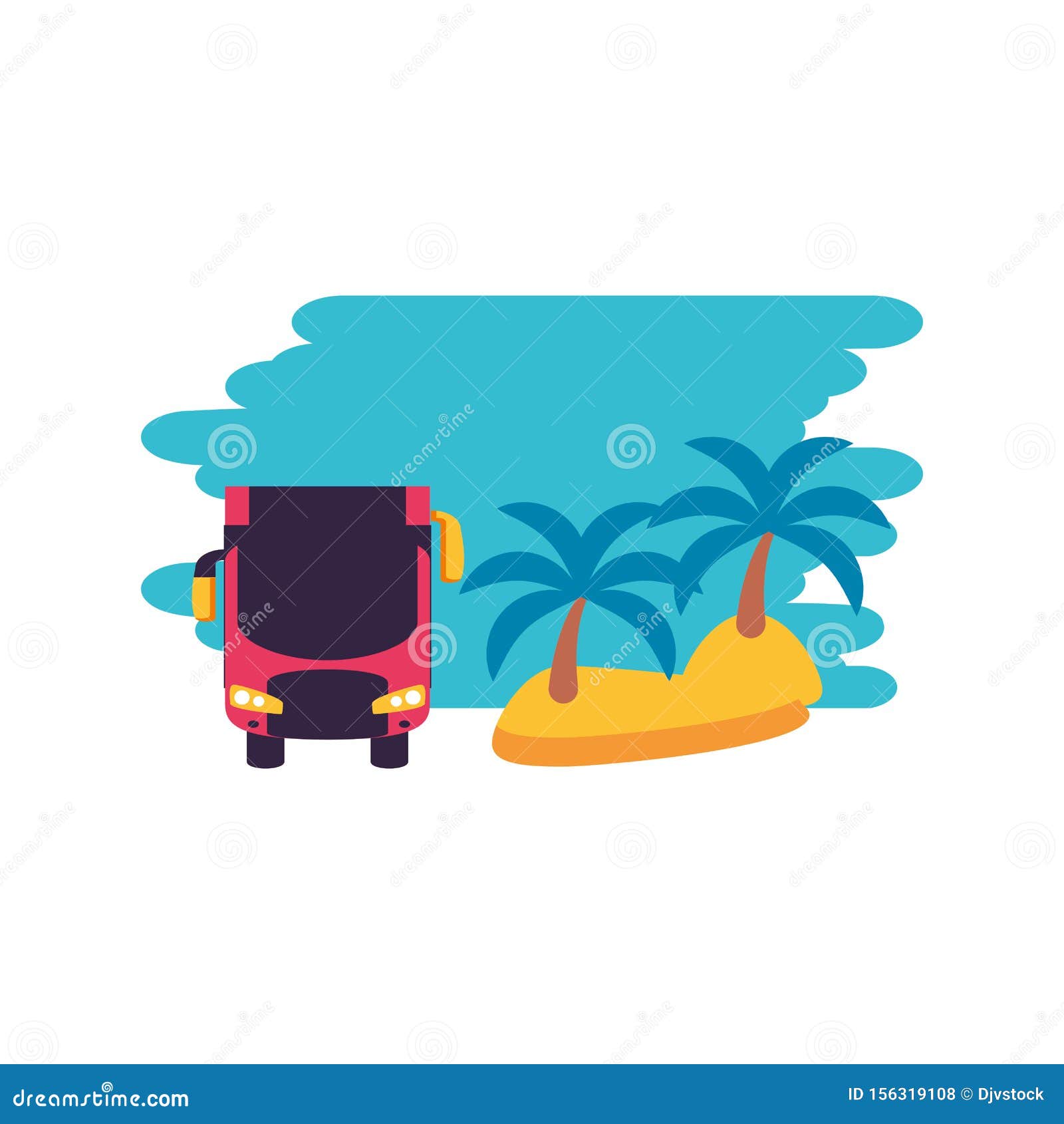 Island Beach with Bus Transport Vehicle Stock Illustration ...