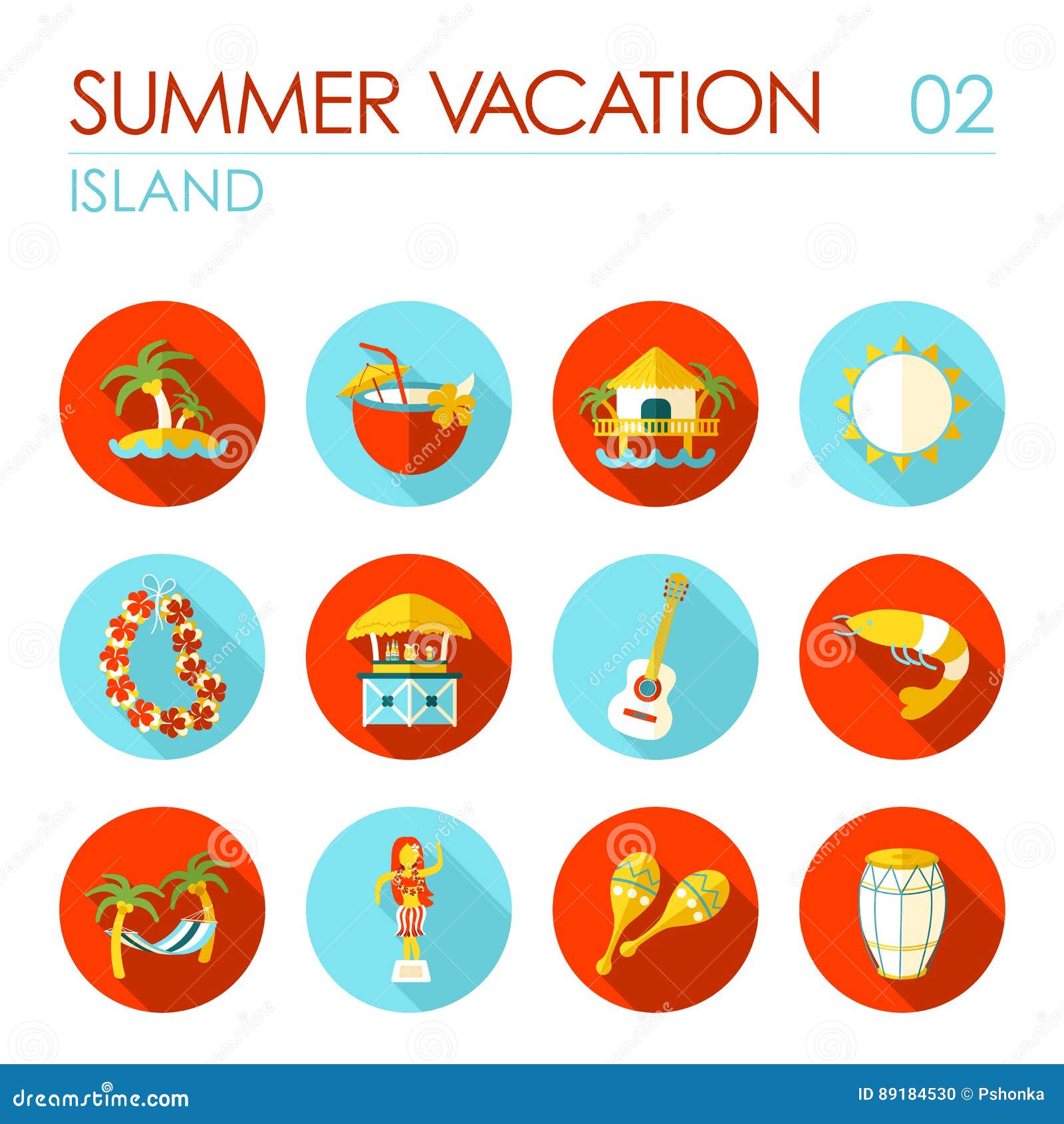 Island Beach Flat Icon Set. Summer. Vacation Stock Vector ...