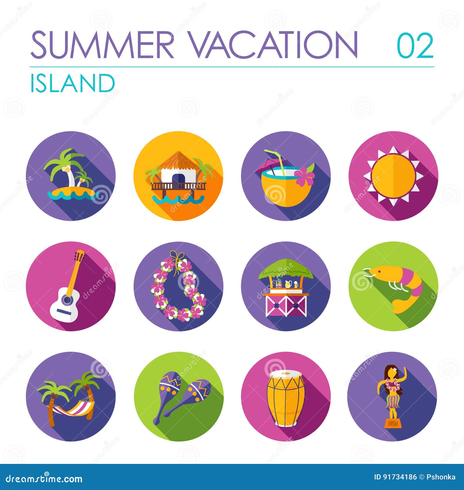 Island Beach Flat Icon Set. Summer. Vacation Stock Vector ...
