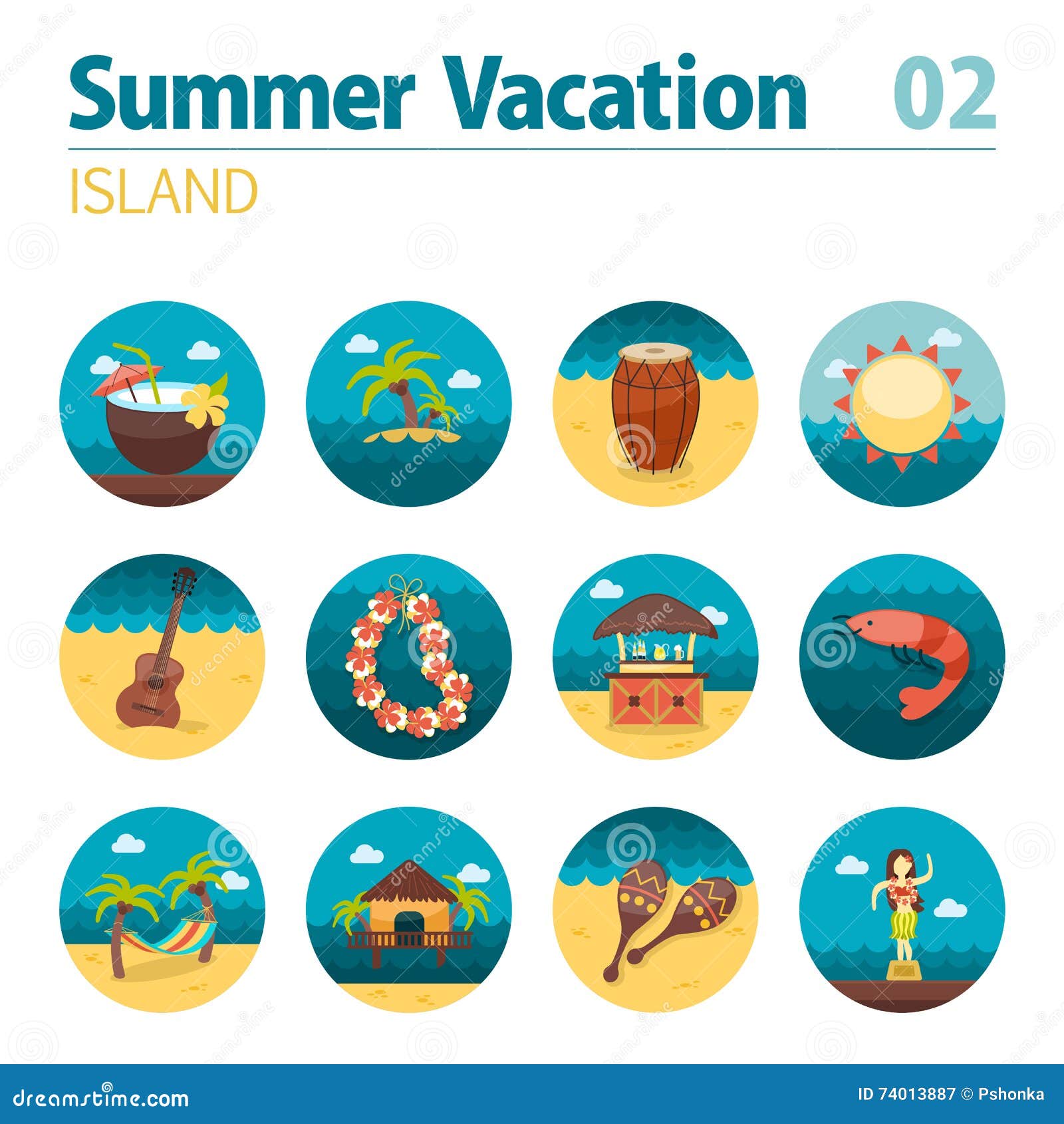 Island Beach Icon Set. Summer. Vacation Stock Vector - Illustration of ...