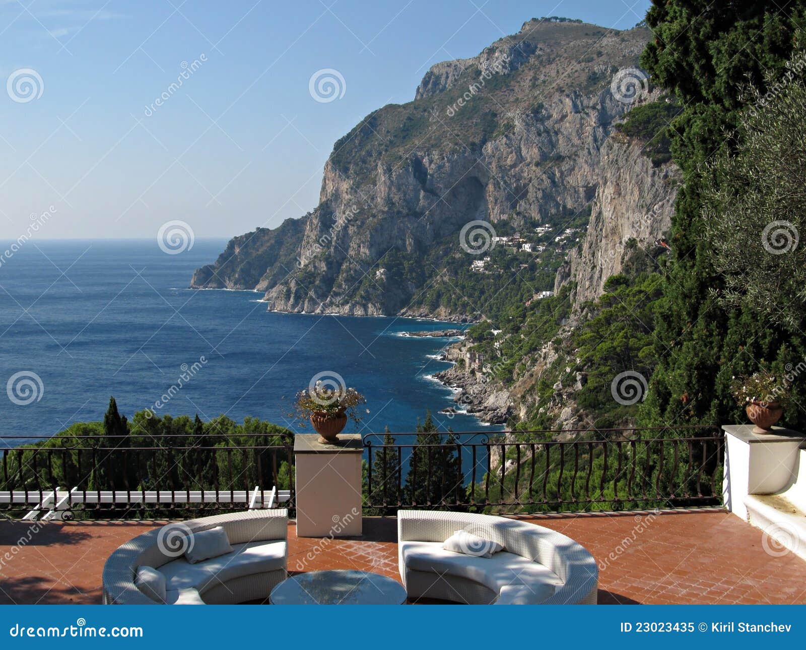 Island Capri - a Nice Terrace View Stock Image - Image of flowerpot ...