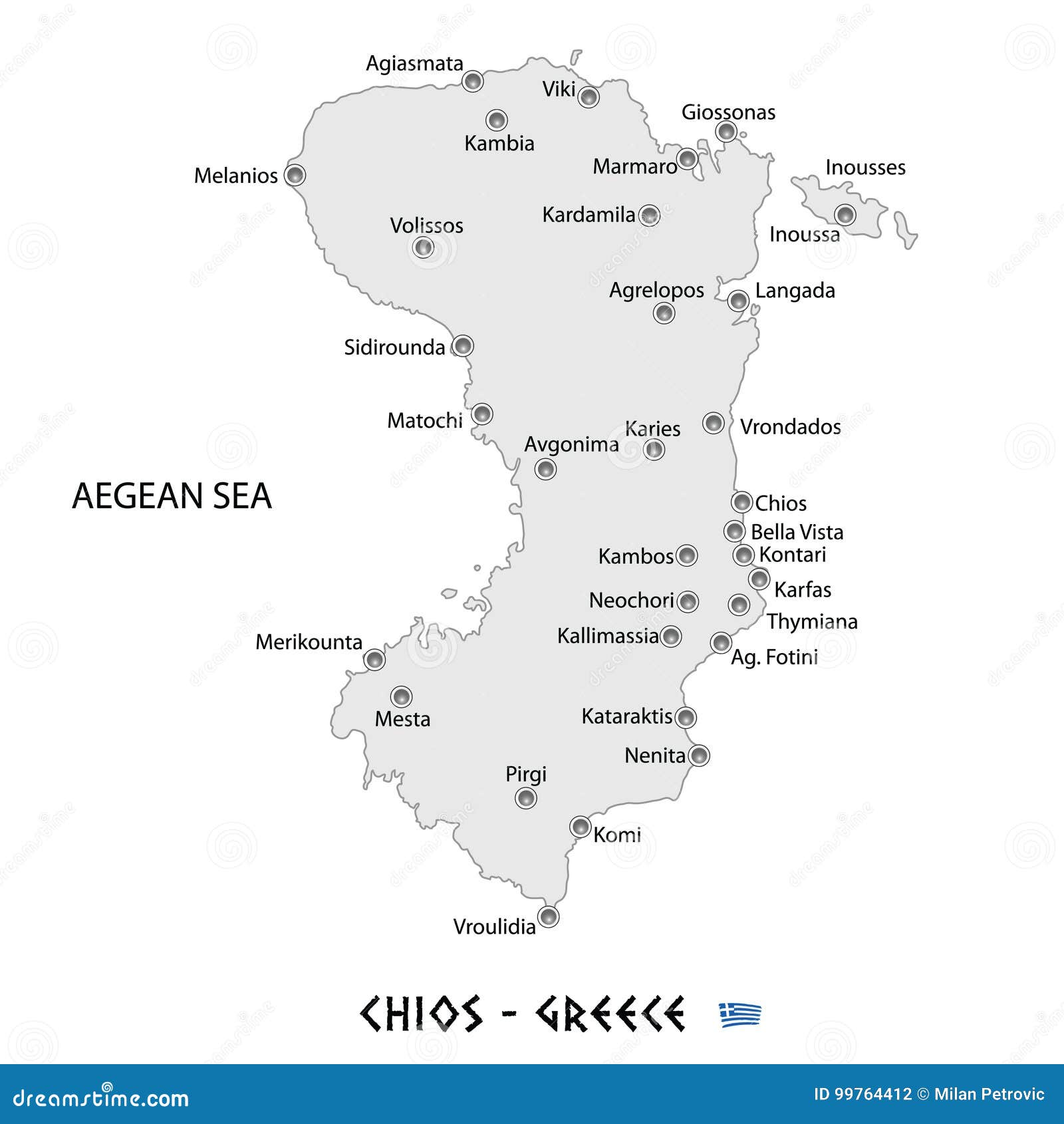 Island of Chios in Greece White Map Illustration Stock Vector ...