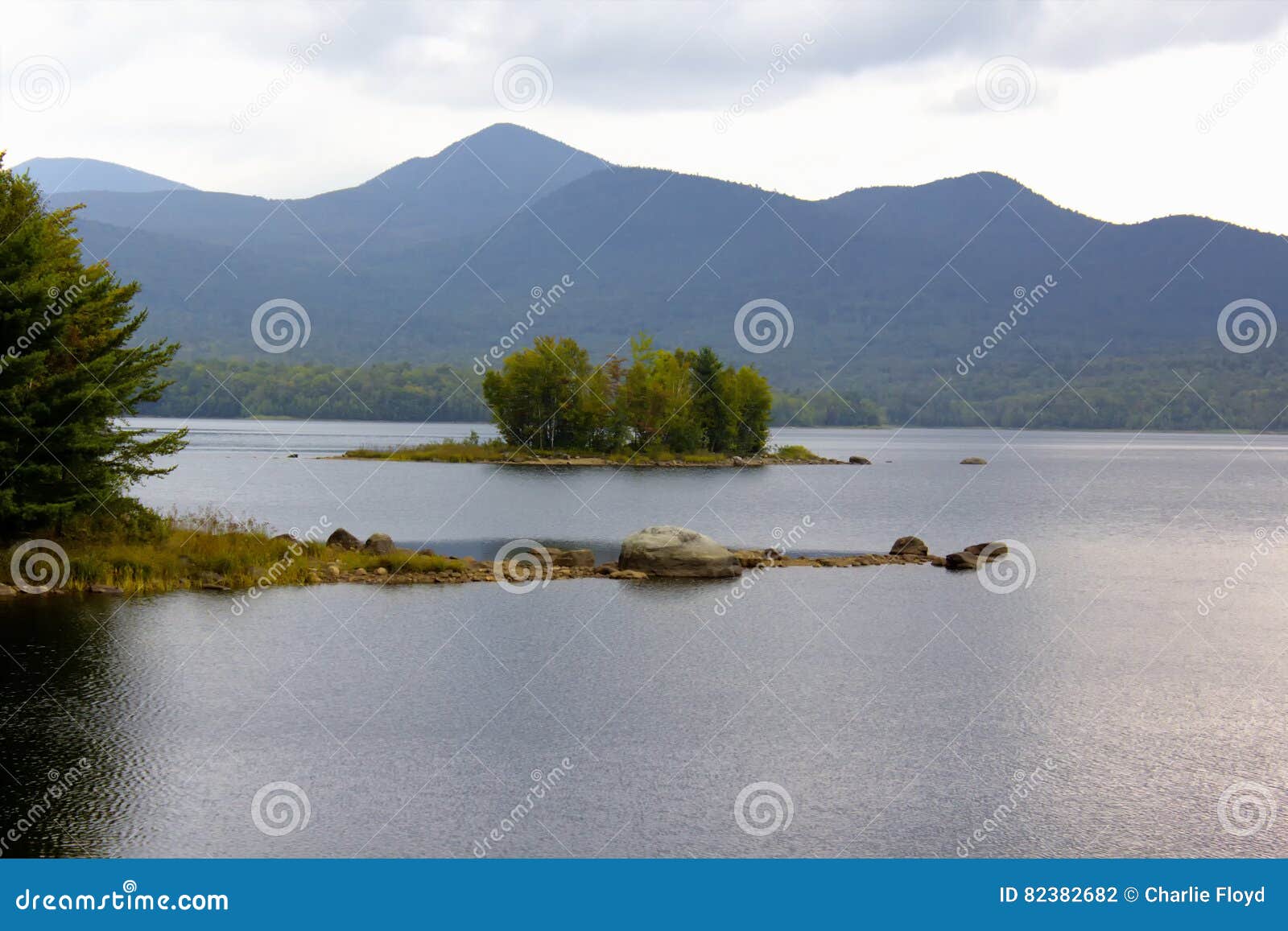Island in Chittenden Reservoir Stock Photo - Image of reservoir, trees ...