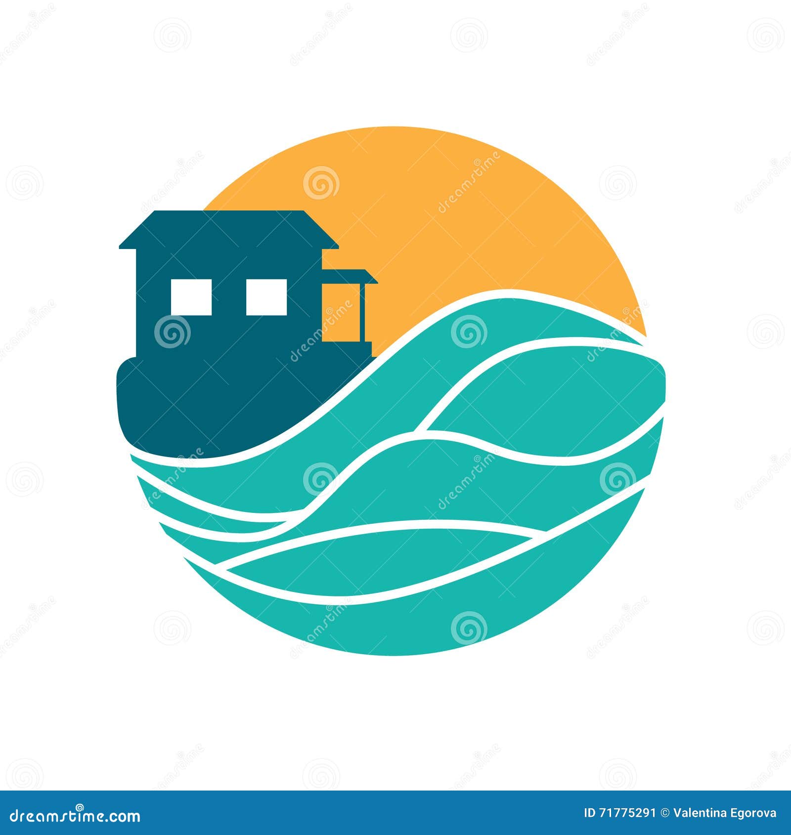 Island Cottage Vector Round Logo Stock Vector - Illustration of sunset ...