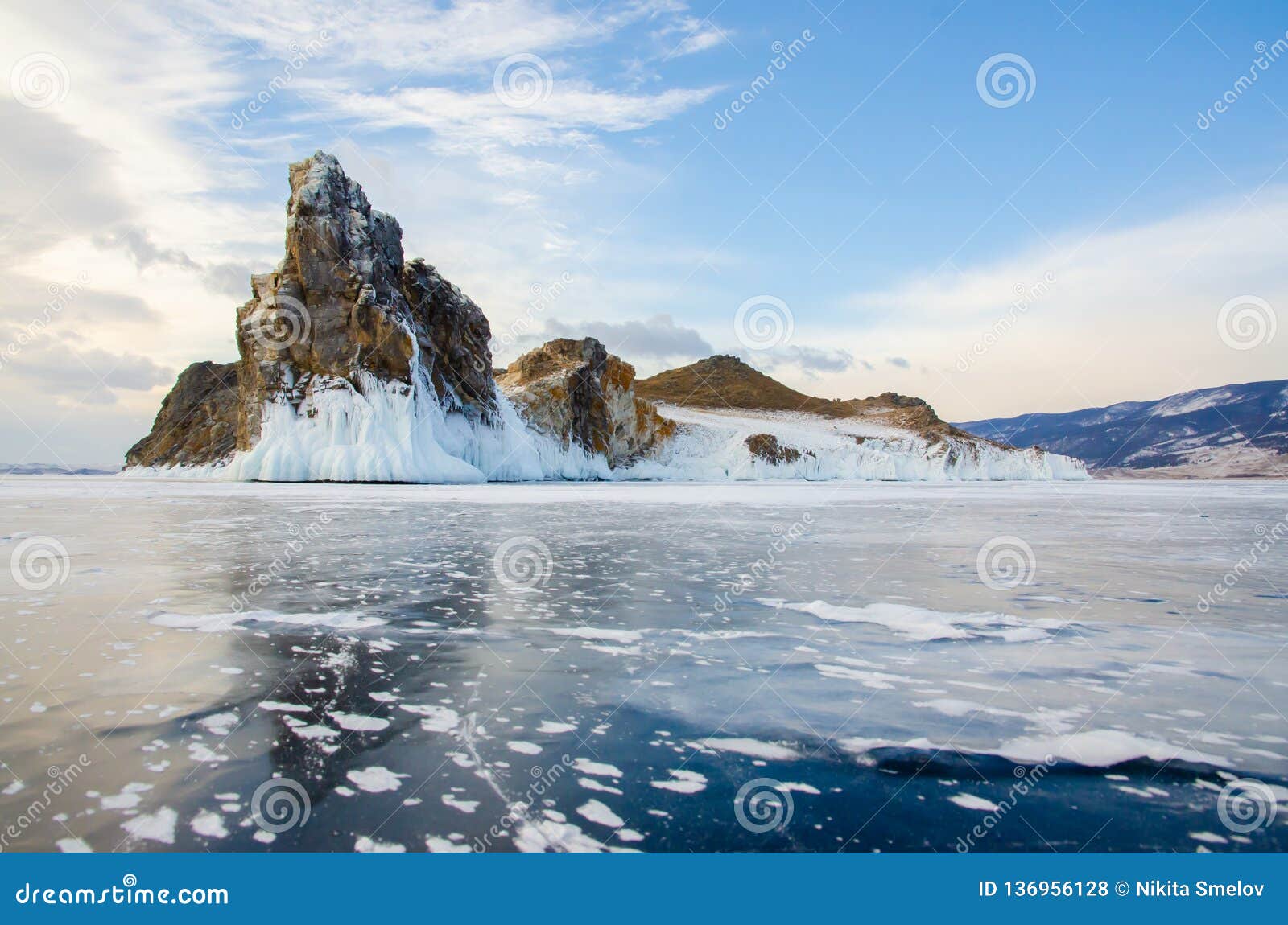 Island Icebound Lake Baikal Stock Photo - Image of frozen, winter ...