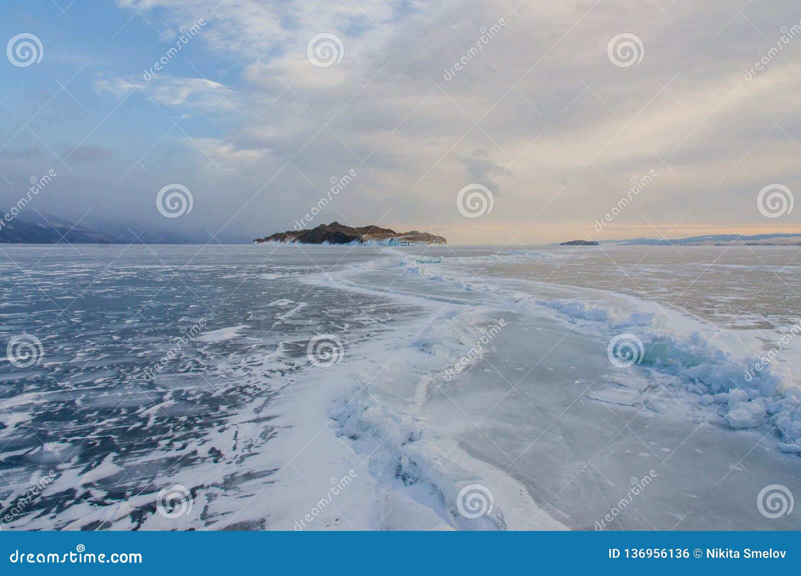 Island Icebound Lake Baikal Stock Photo - Image of blue, frost: 136956136
