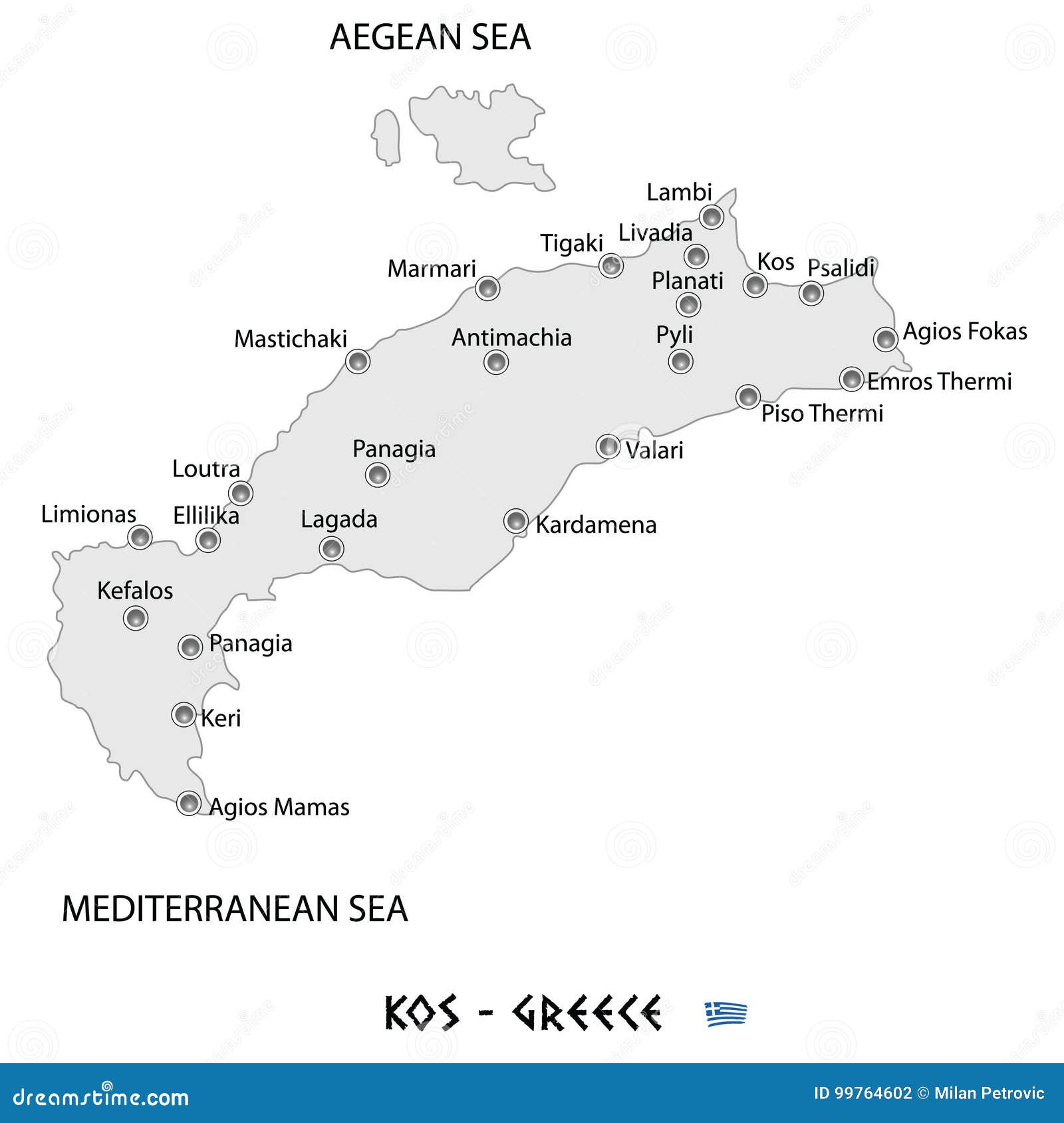 Island of Kos in Greece White Map Illustration Stock Vector ...
