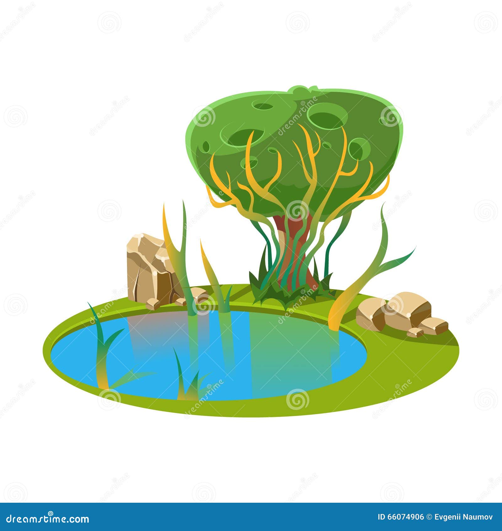 Island with a Lake and Tree. Vector Illustration Stock Vector ...