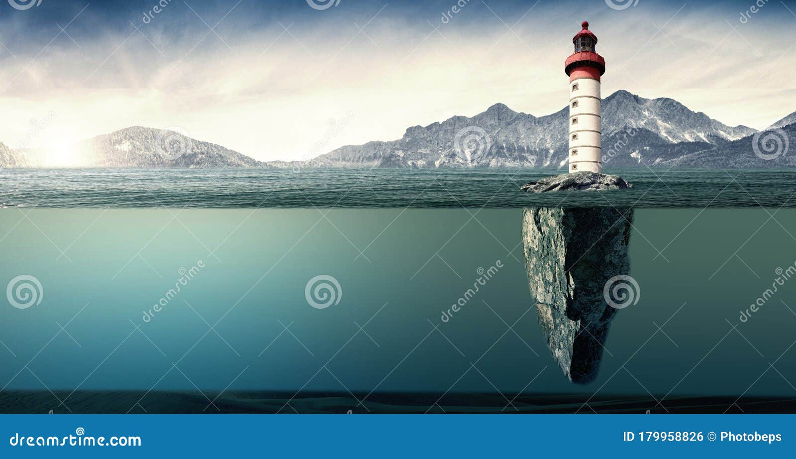 Island with Lighthouse in a Wild Sea Stock Photo - Image of blue, wild ...