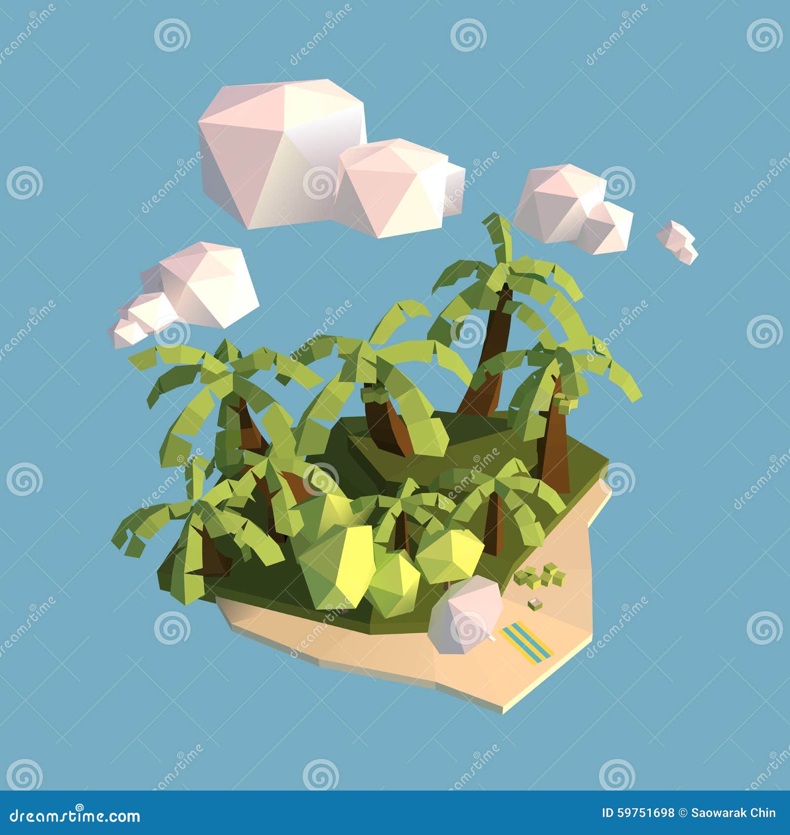Island Low Poly Geometry Vector Stock Vector - Illustration of sunbath ...