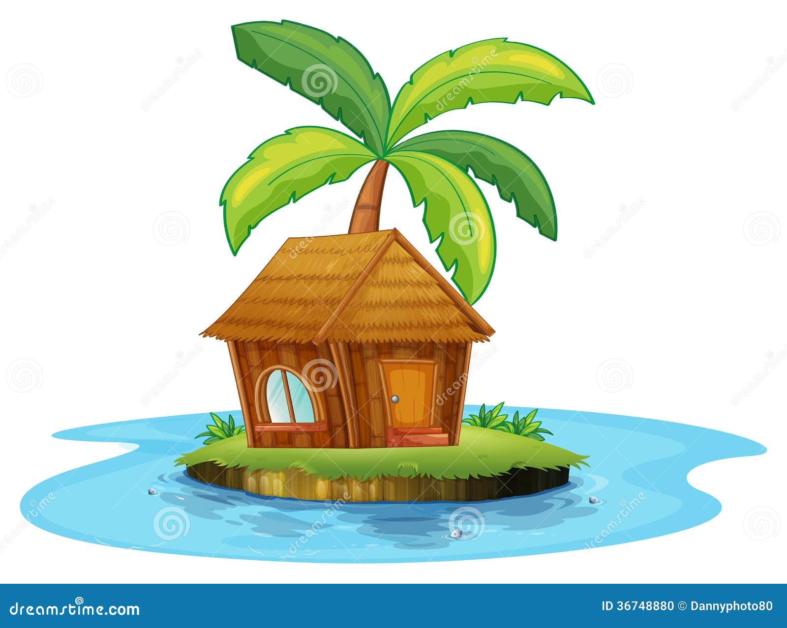 An Island with a Nipa Hut and a Palm Tree Stock Illustration ...