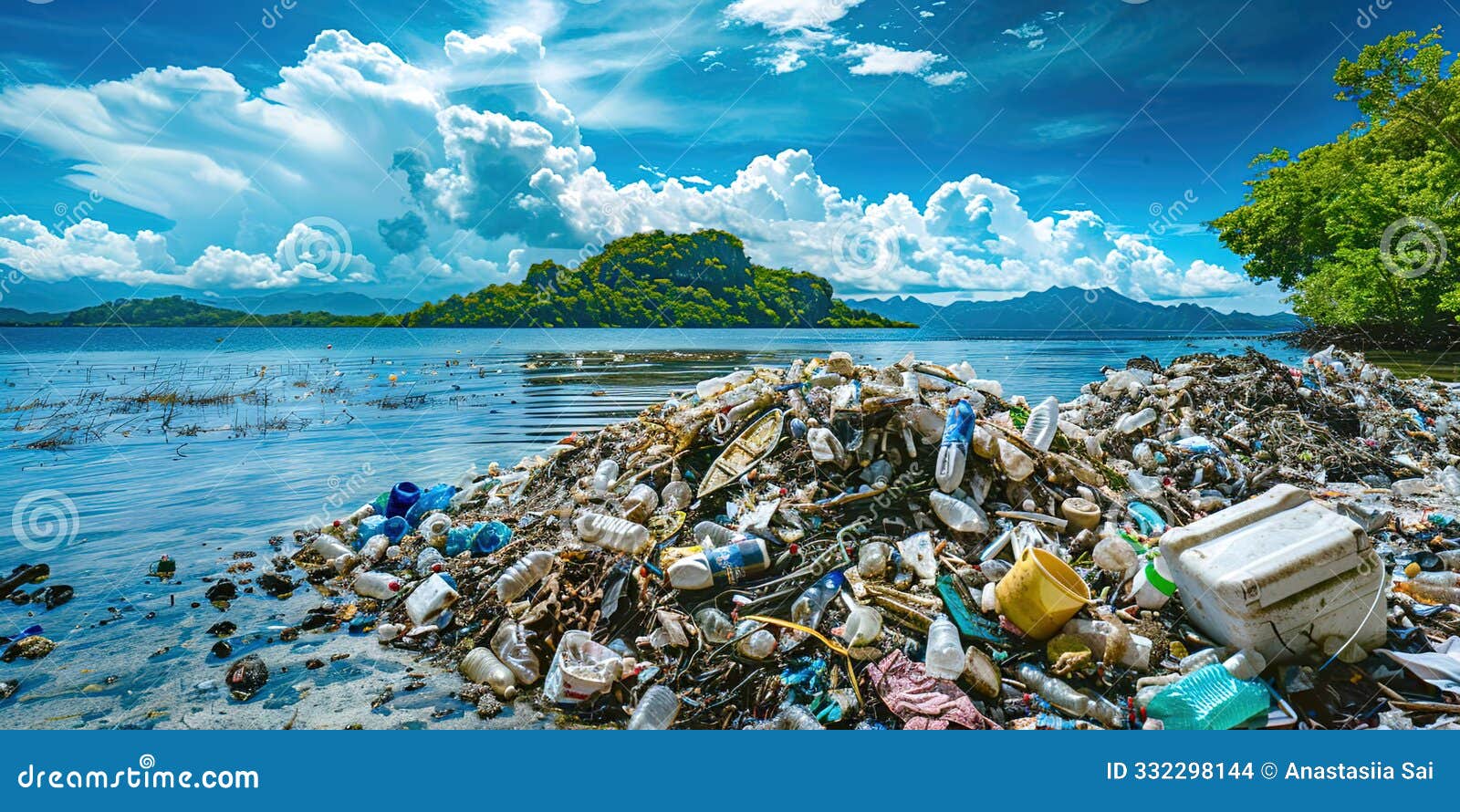 An Island in the Ocean Made of Garbage Stock Photo - Image of recycling ...