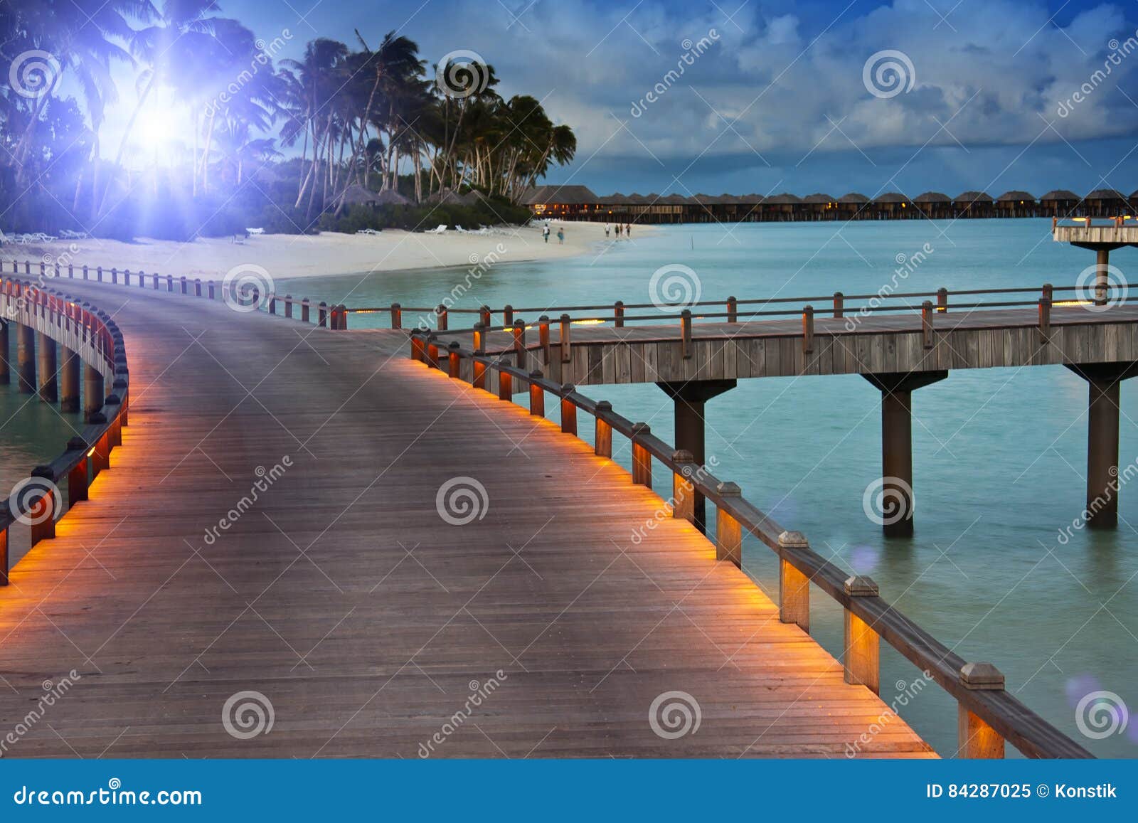 Island in Ocean, Maldives. Night Stock Image - Image of resort ...
