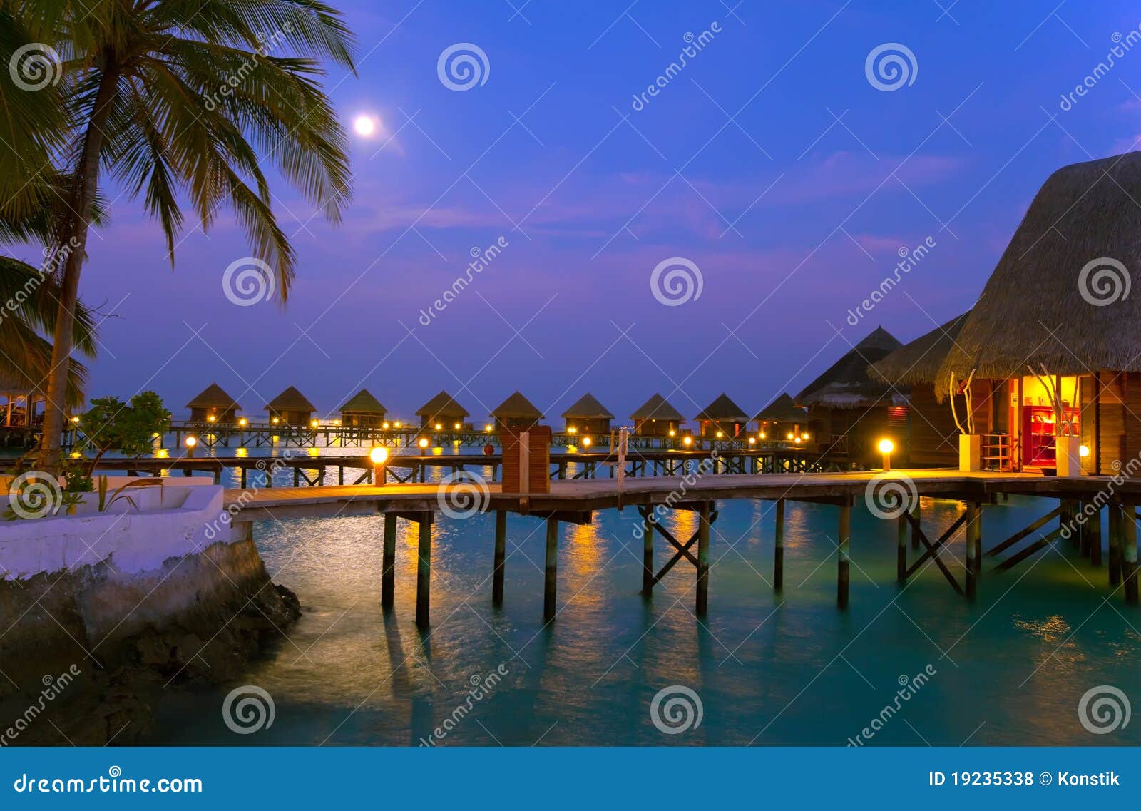 Island in ocean. Night stock photo. Image of reflection - 19235338