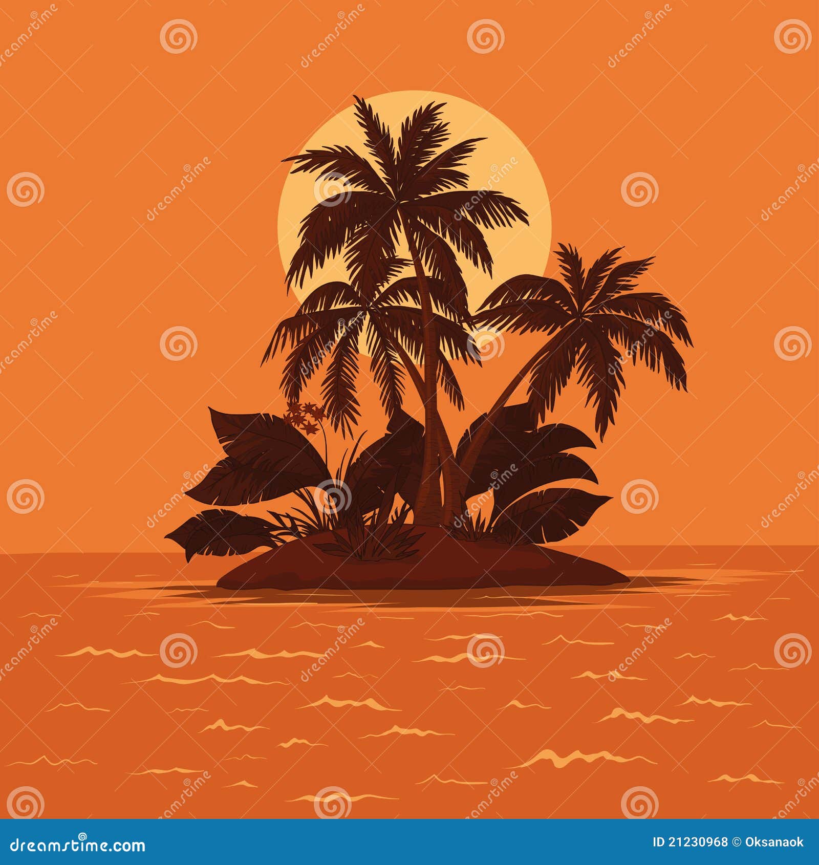 Island with palm and sun stock vector. Illustration of nature - 21230968