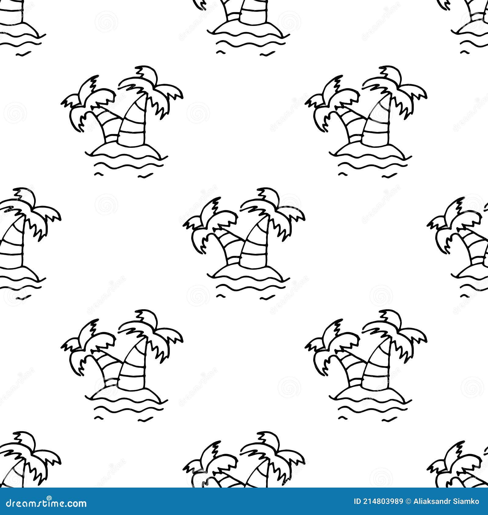 Island with Palm Trees Hand Drawn Outline Doodle Icon. Seamless Pattern ...